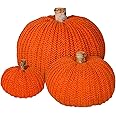Set of 3 Faux Fall Decorative Orange Pumpkins Crochet Pumpkins Knit ...