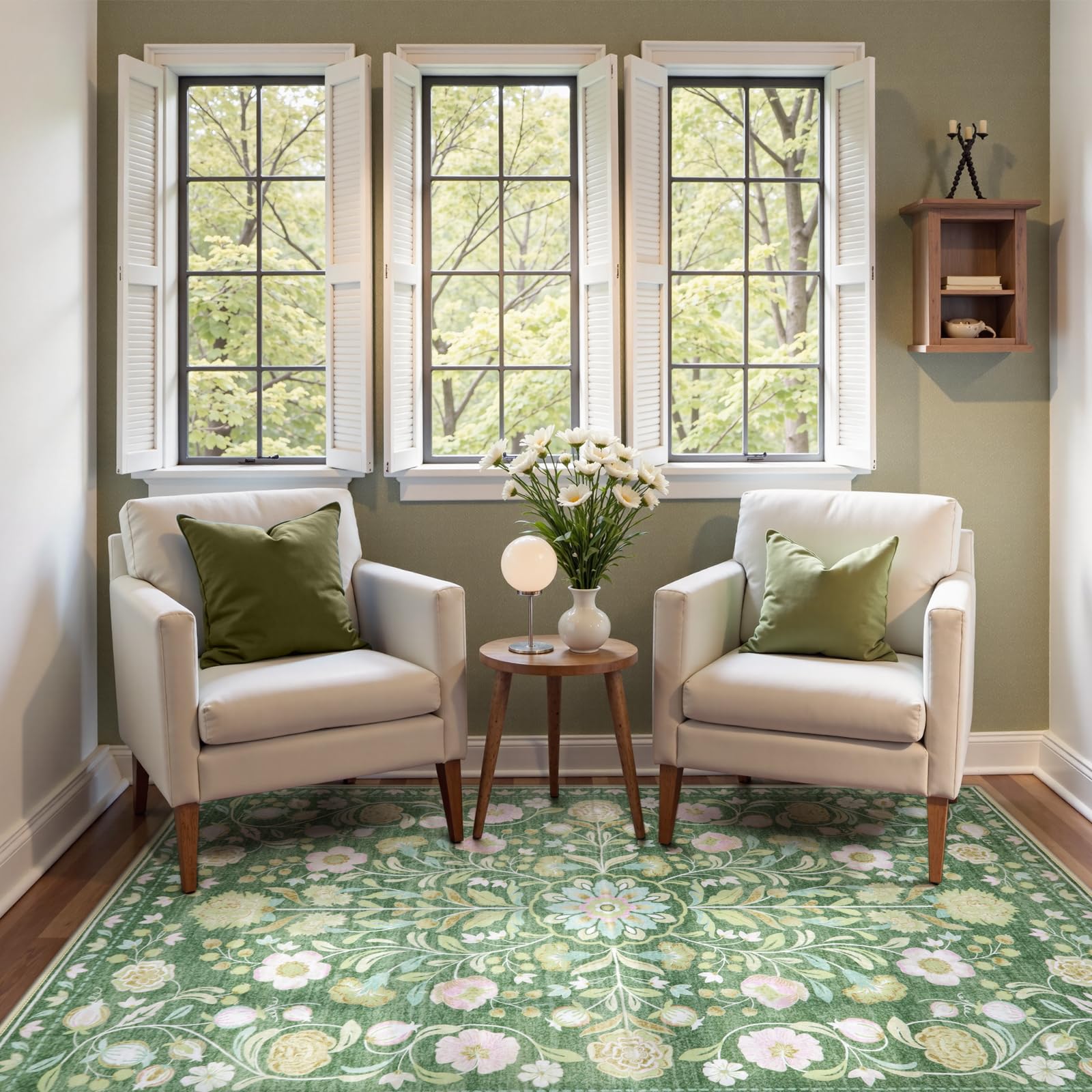 Anidaroel Washable Area Rugs 5x7, Boho Green Rugs for Bedroom Vintage ...