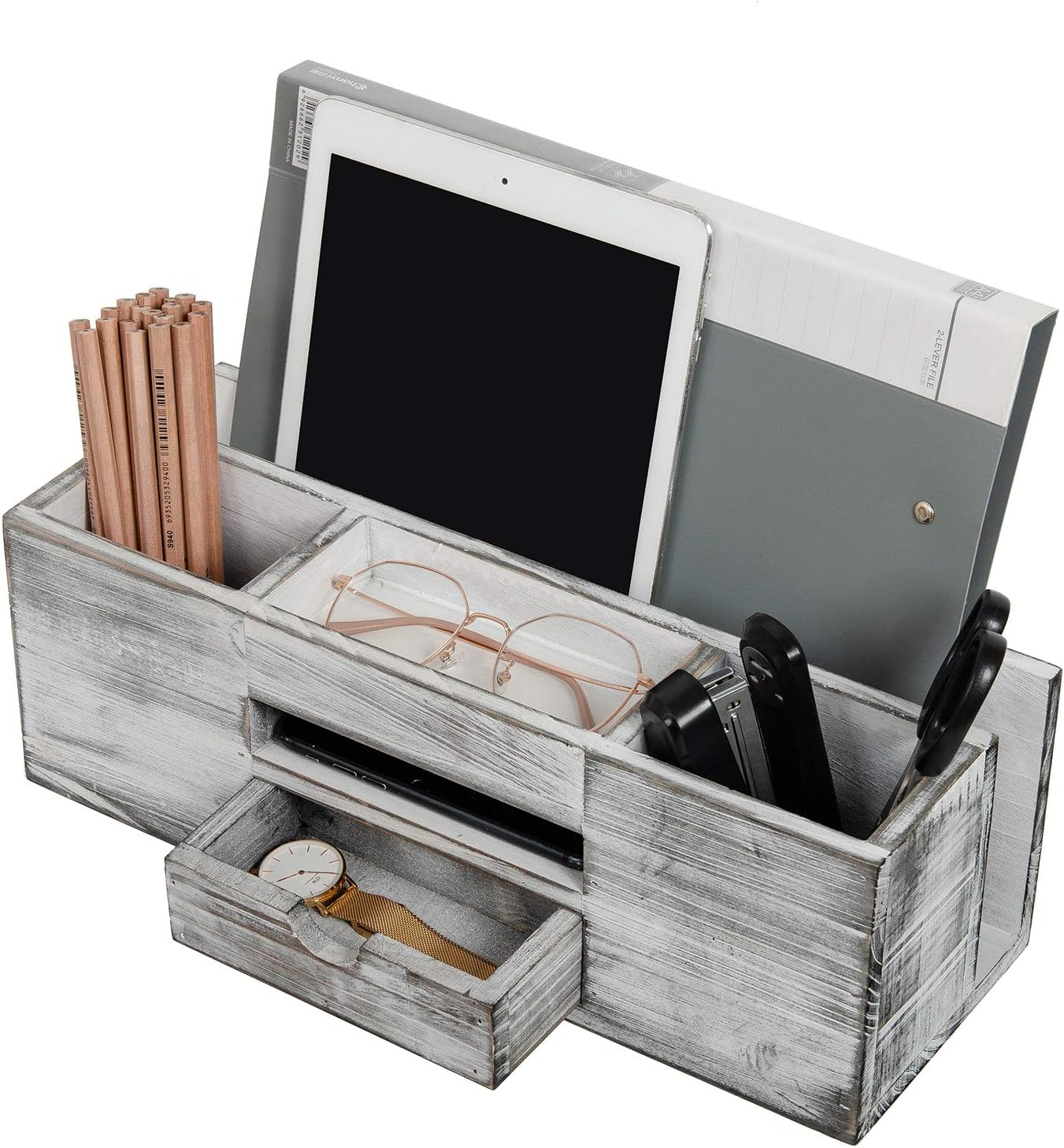 Amazon.com : Liry Products Whitewashed Wooden Desktop Organizer ...