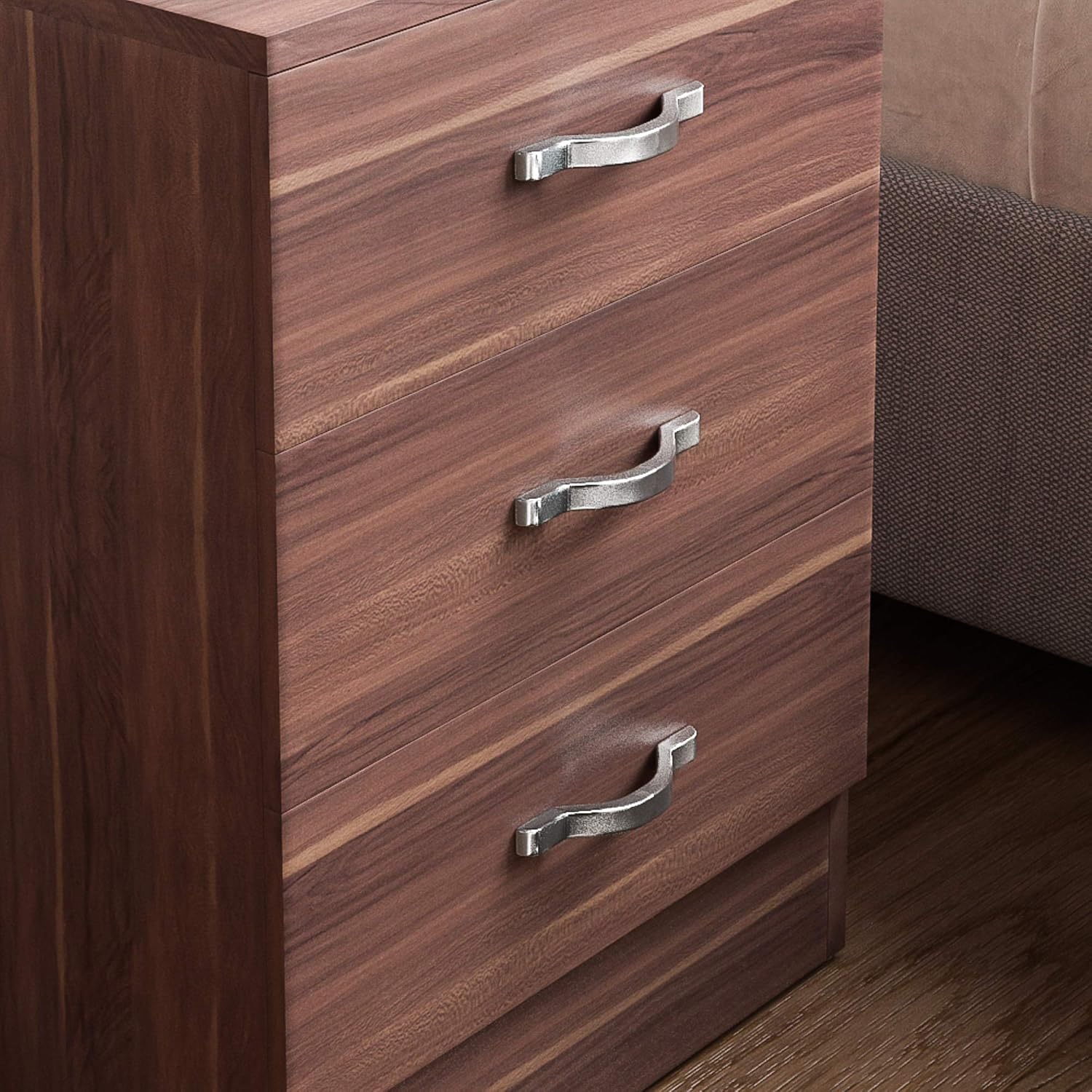 Vida Designs Walnut Bedside Drawer, Bedside Cabinet, 3 Drawer, Bedside ...