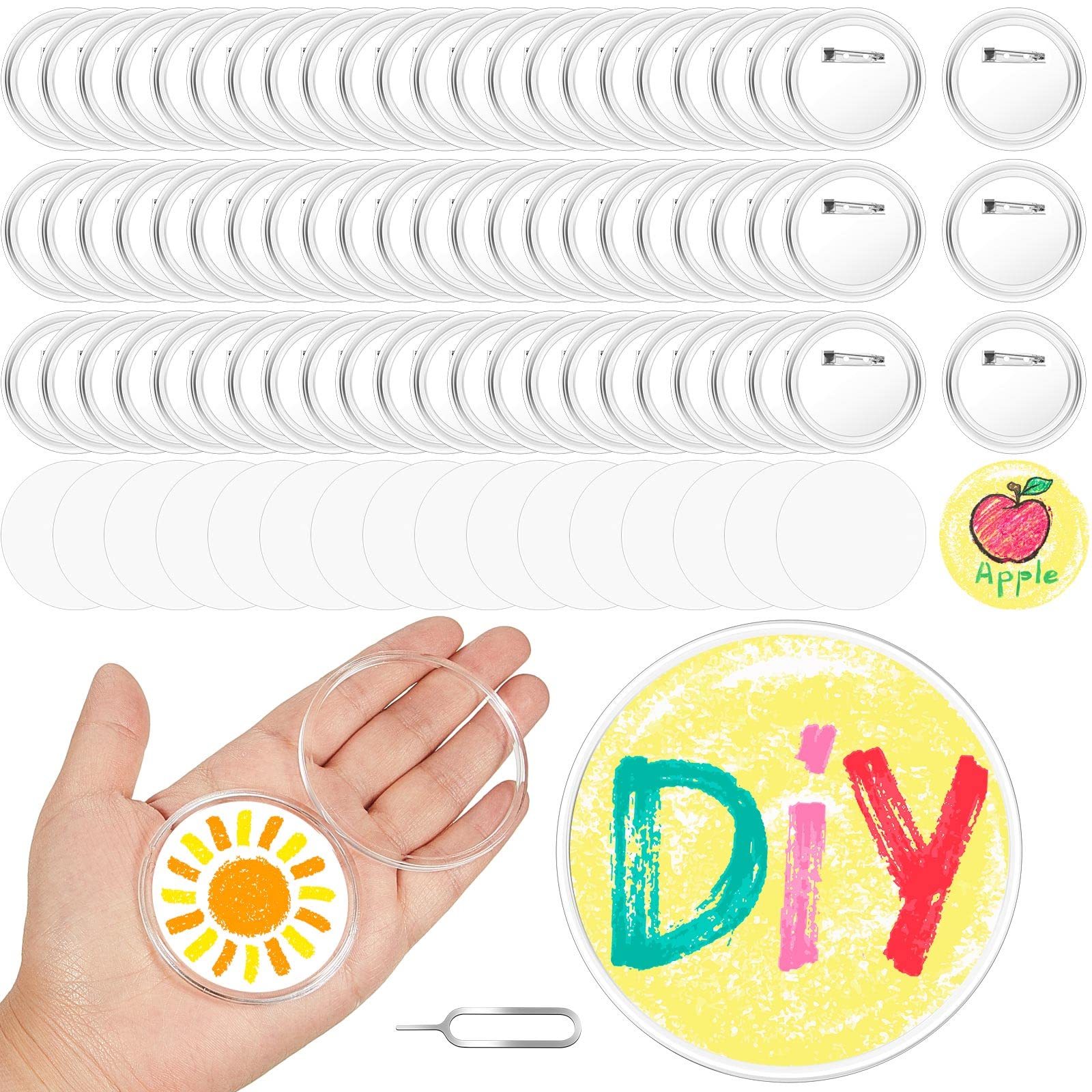 Yilloog 100 Pcs 2.25 Inch Acrylic Clear Buttons with 200 Paper 20 Sim ...
