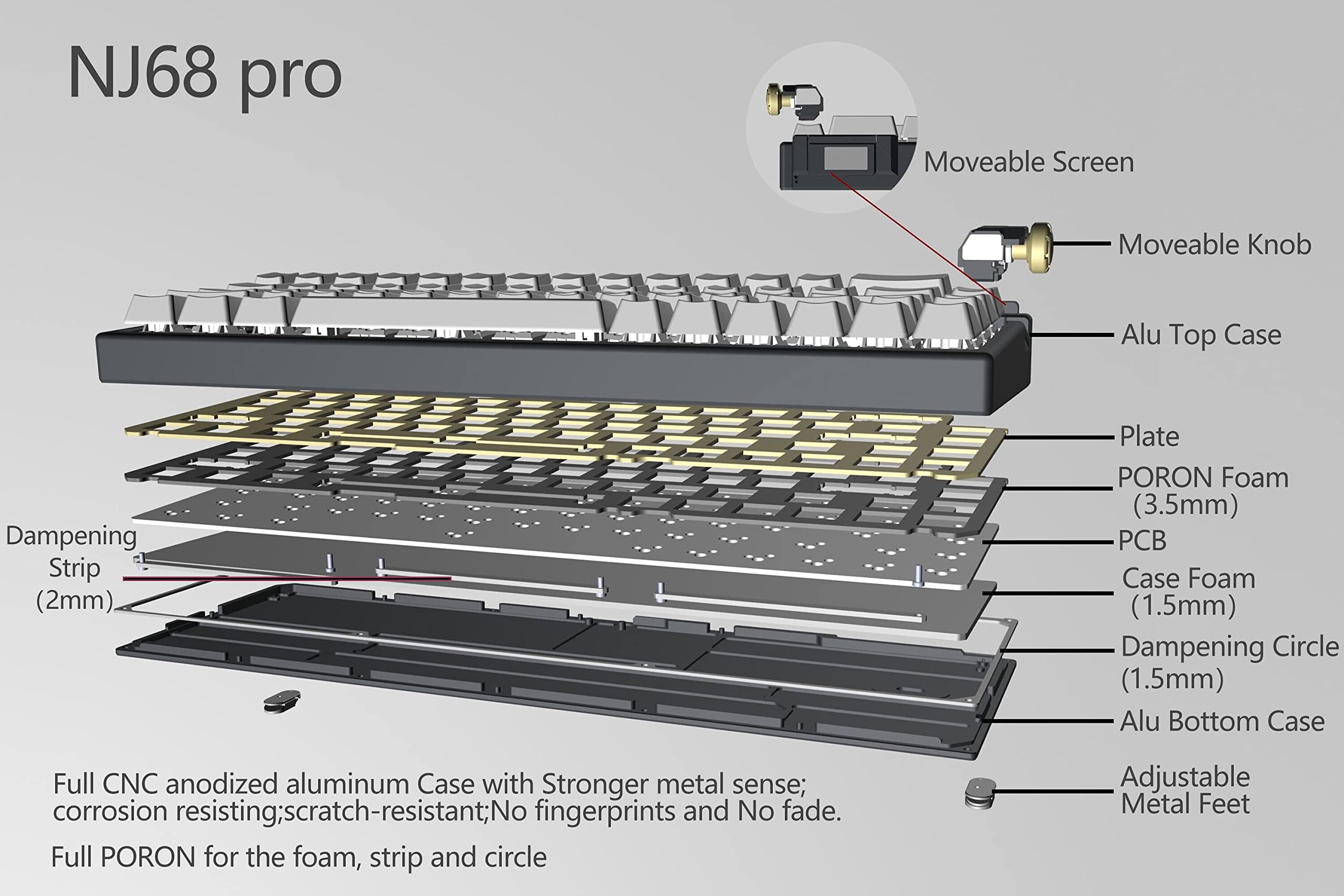 Mua keydous NJ68 Pro Wireless Mechanical Keyboard with Customizable ...