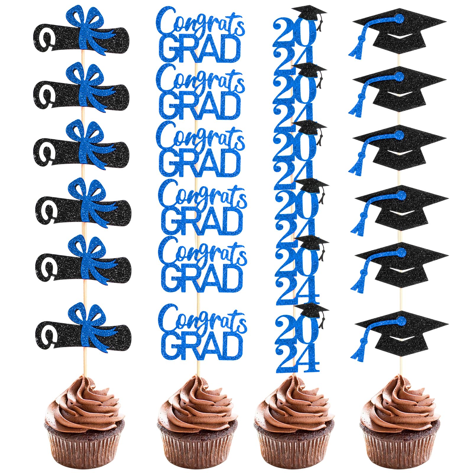 96 Pcs Graduation Cap Cupcake Toppers Congrats Grad Cap Tassels ...