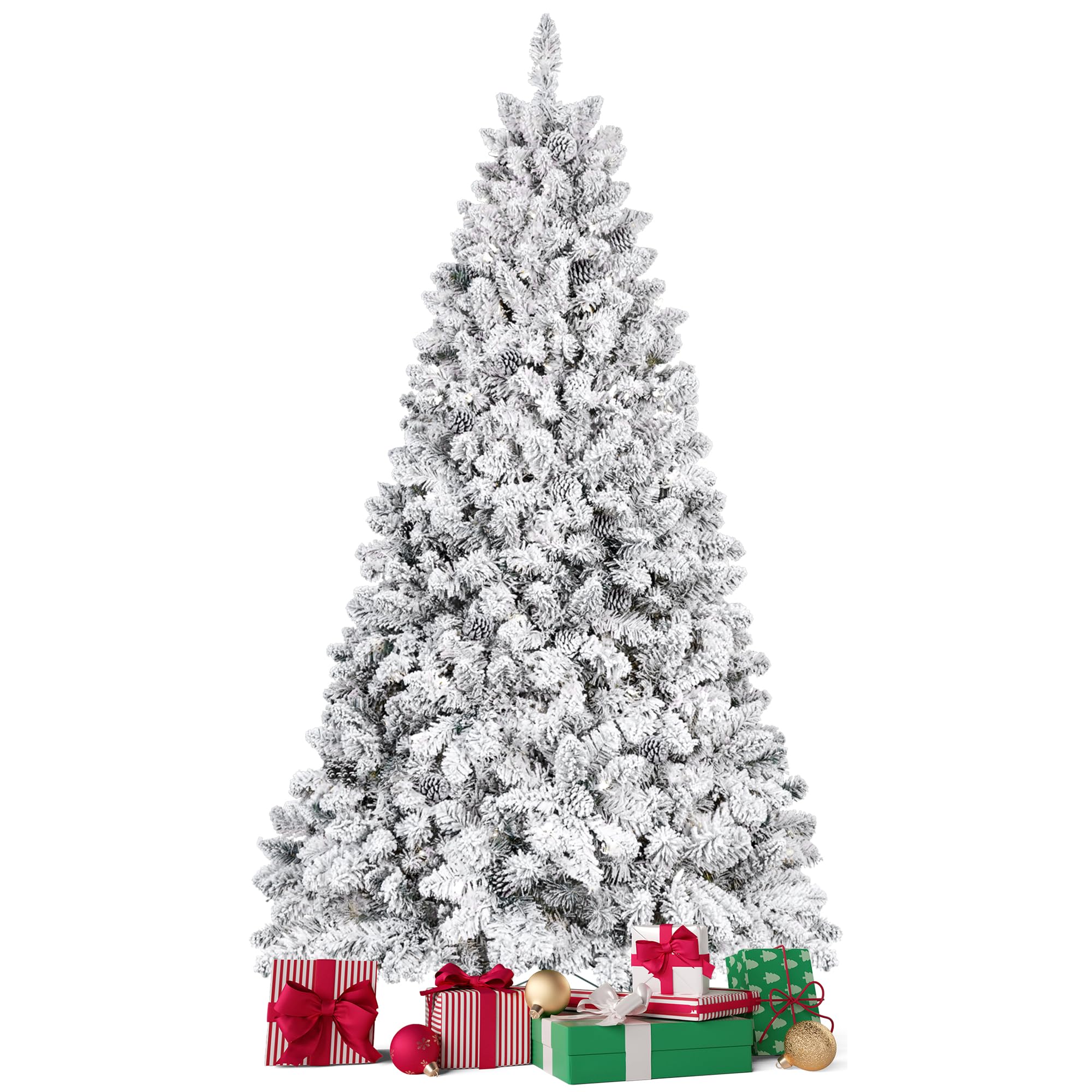Premium Snow Flocked Christmas Tree 4FT with Pine Cones, Realistic ...