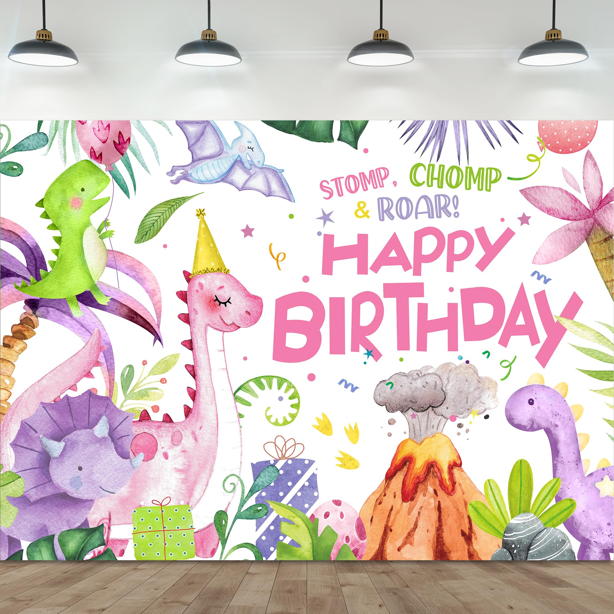 Omifly Pink Dinosaur Birthday Backdrop 7Wx5H for Photography Girls ...