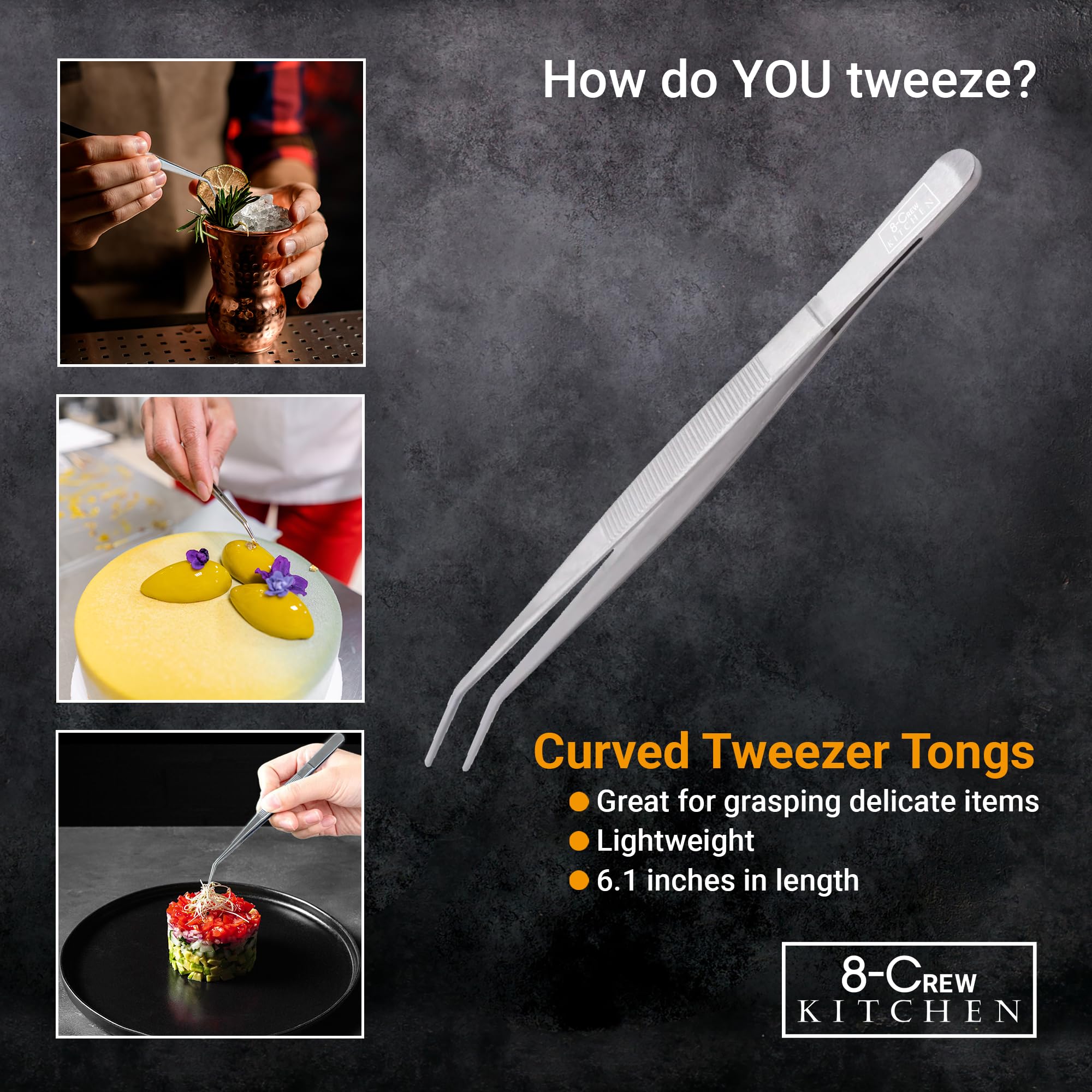 Mua 8-CREW KITCHEN Culinary Stainless Steel Tweezers, 6-inch Set of 3 ...