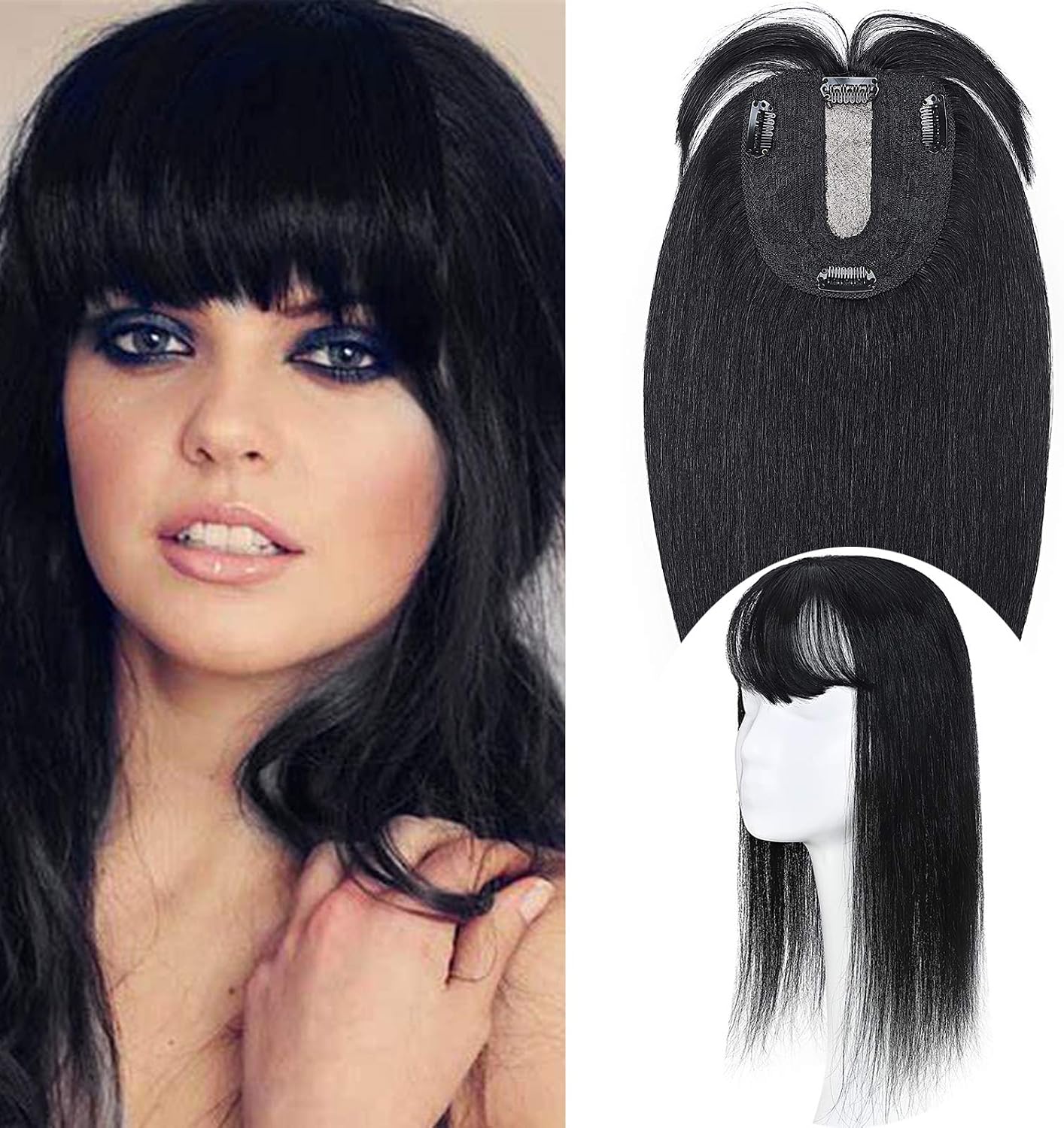 14″ SEGO Human Hair Toppers with Fringe for Thinning Hair Women Real ...