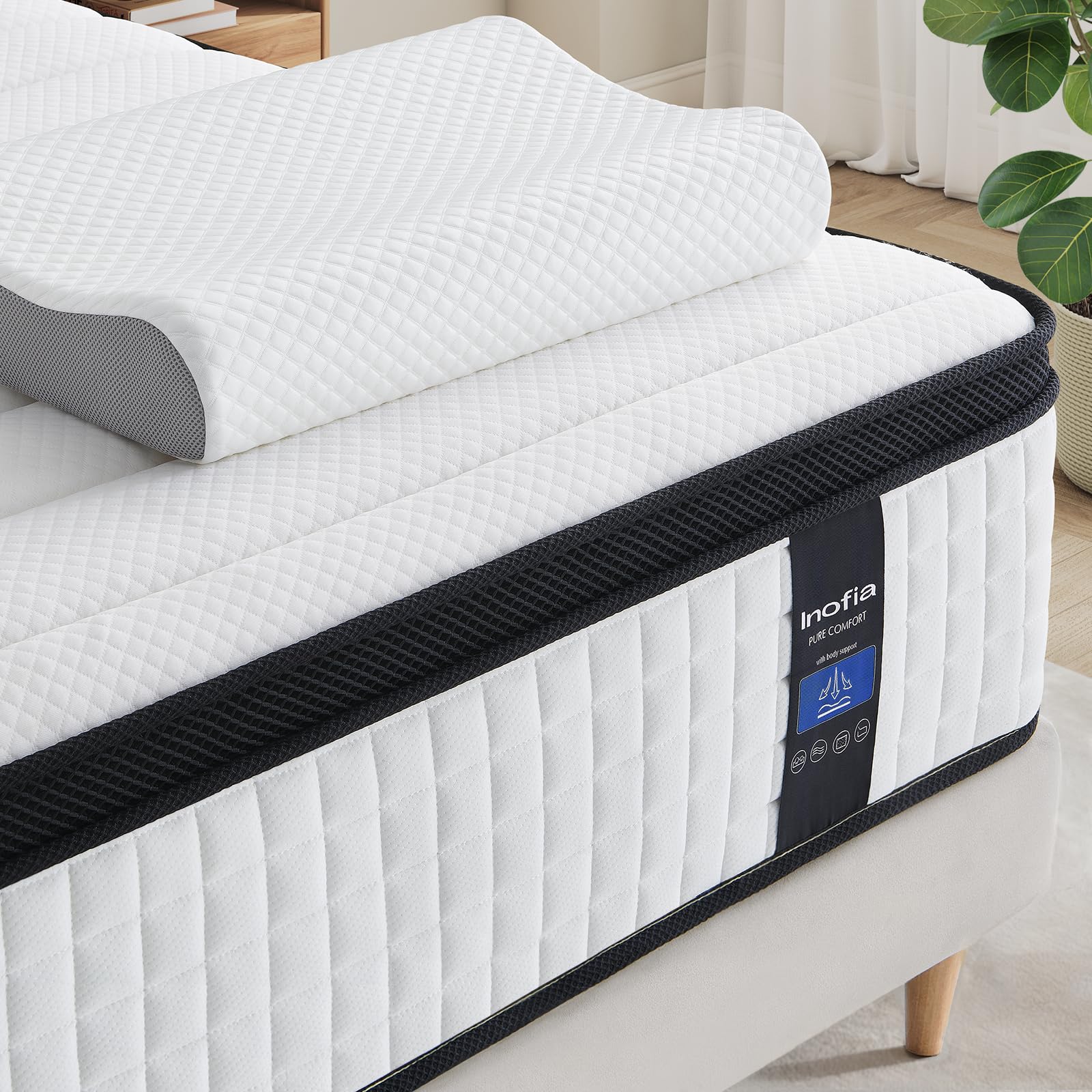 Inofia 12 Inch Twin Mattress with Memory Foam Cervical Neck Pillow ...