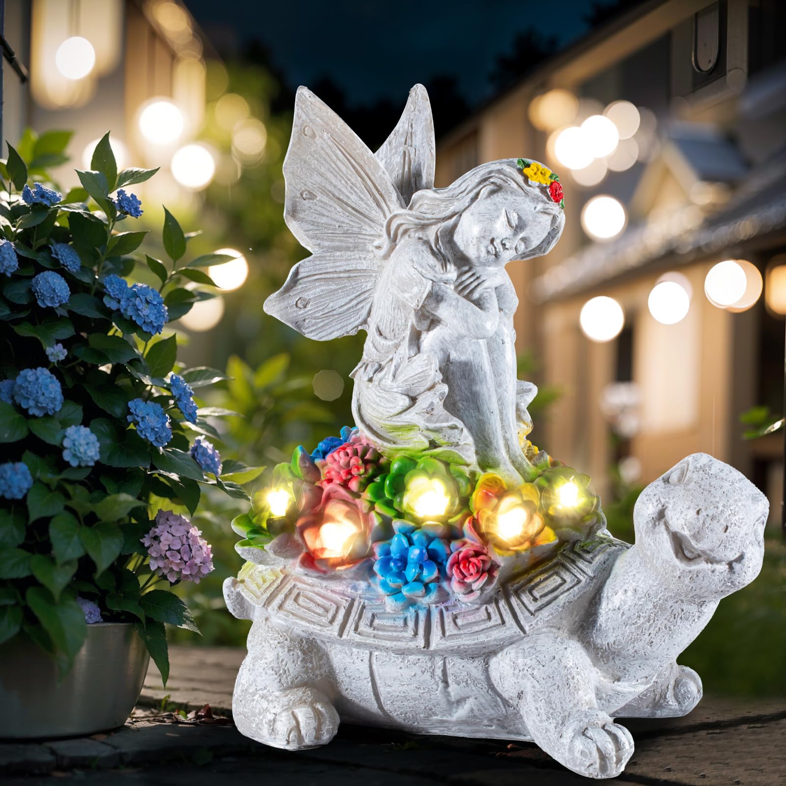 OWANVION Solar Garden Statue Outdoor Decor, Fairy Sitting on Turtle ...