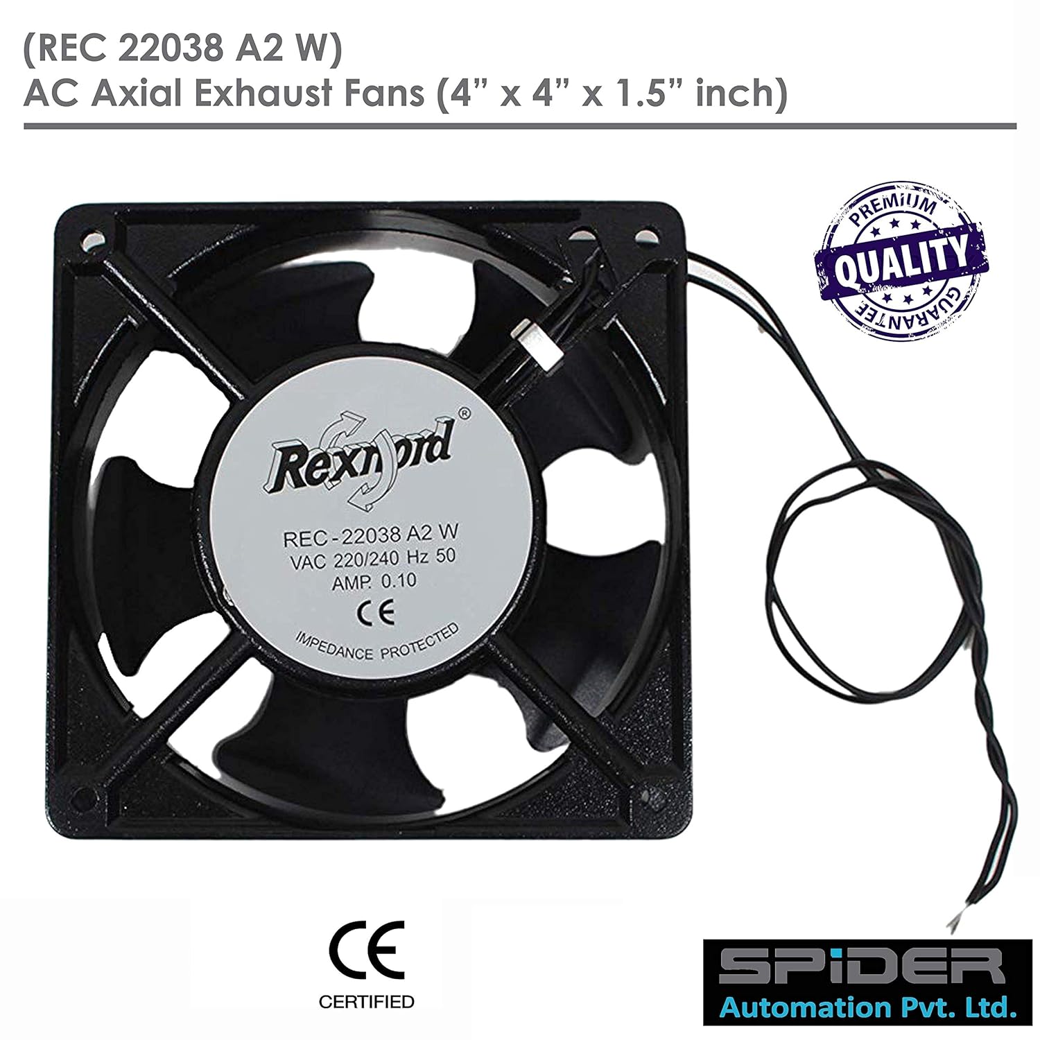 SPIDER Automation Rexnord REC 22038 A2 W AC AXIAL EXHAUST Wired, Plastic Blade, Impedance ...