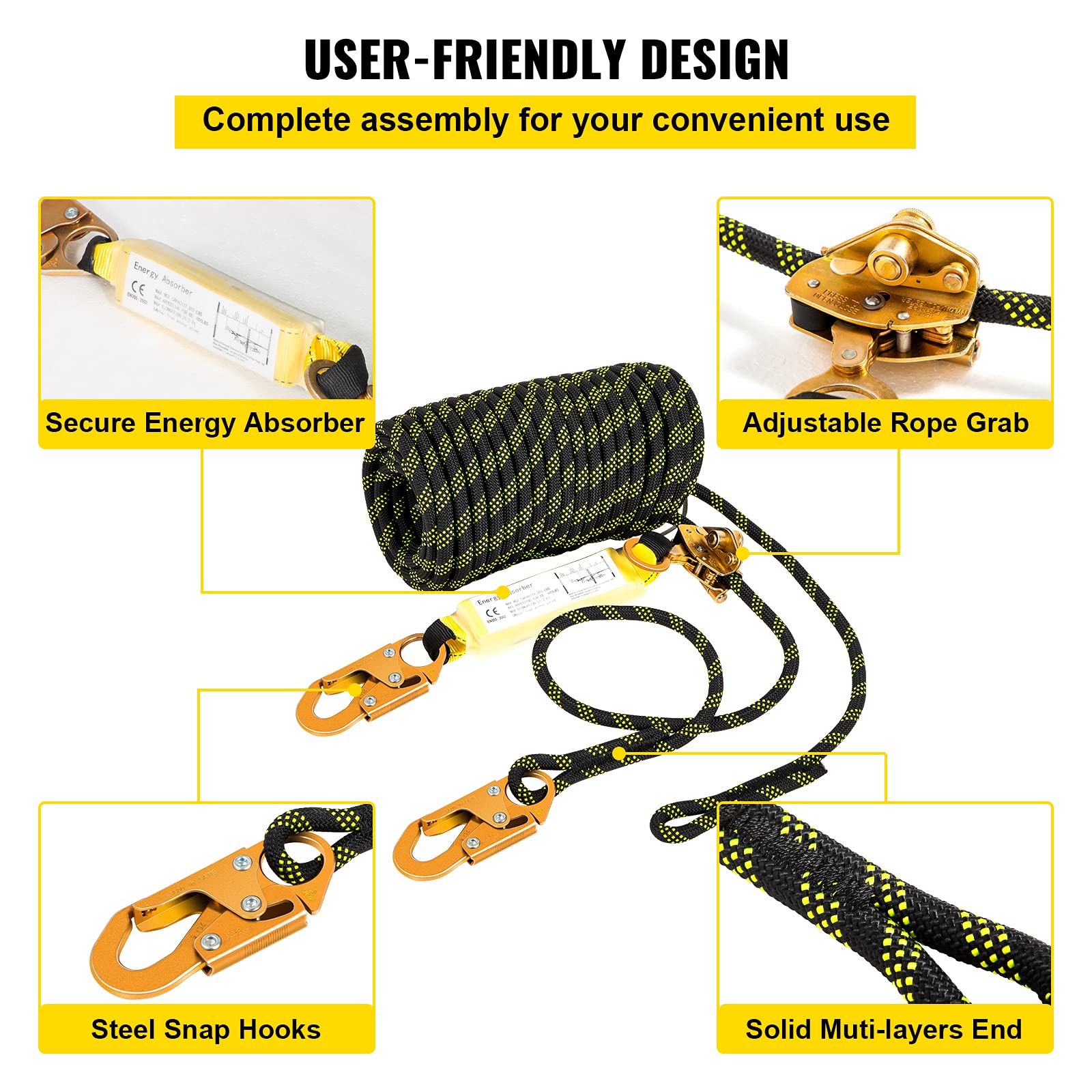 VEVOR Climbing Rope, Fall Protection Safety Rope, 25 50 100 150ft ...