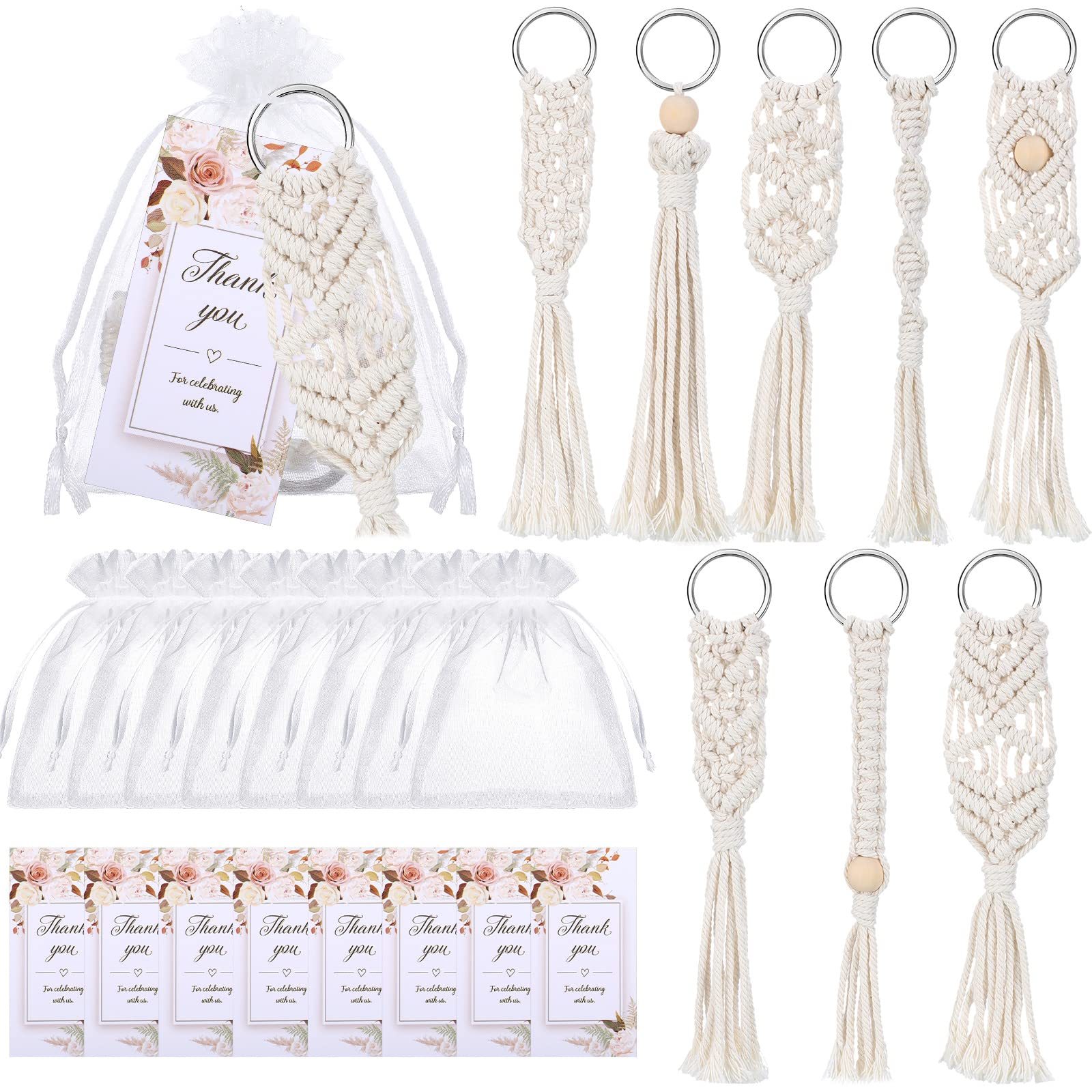 Giegxin Boho Keychain Favors Set Mini Macrame Keychains Boho Tassel Key ...