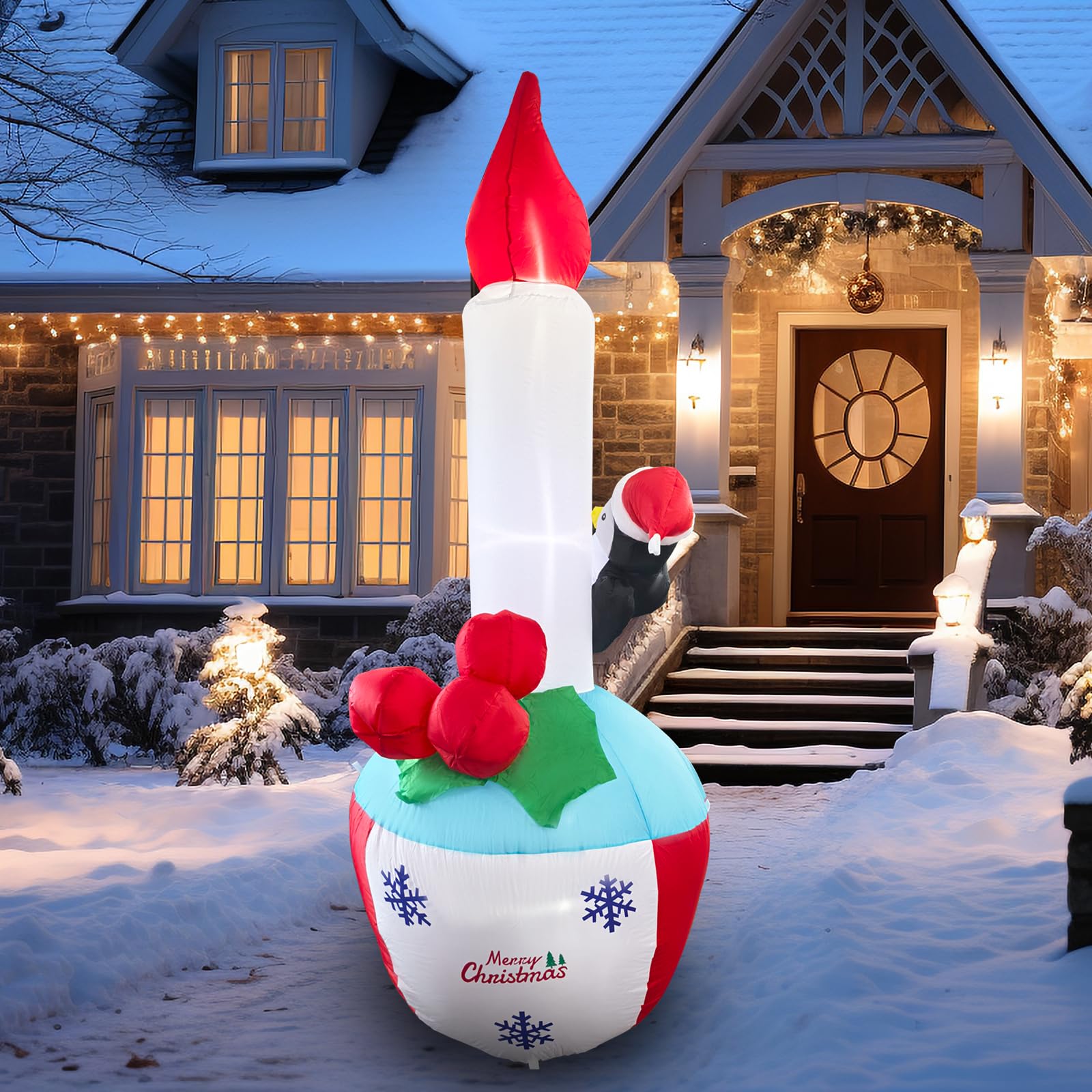 8 FT Outdoor Christmas Inflatable Giant Bubble with Penguin and Red ...