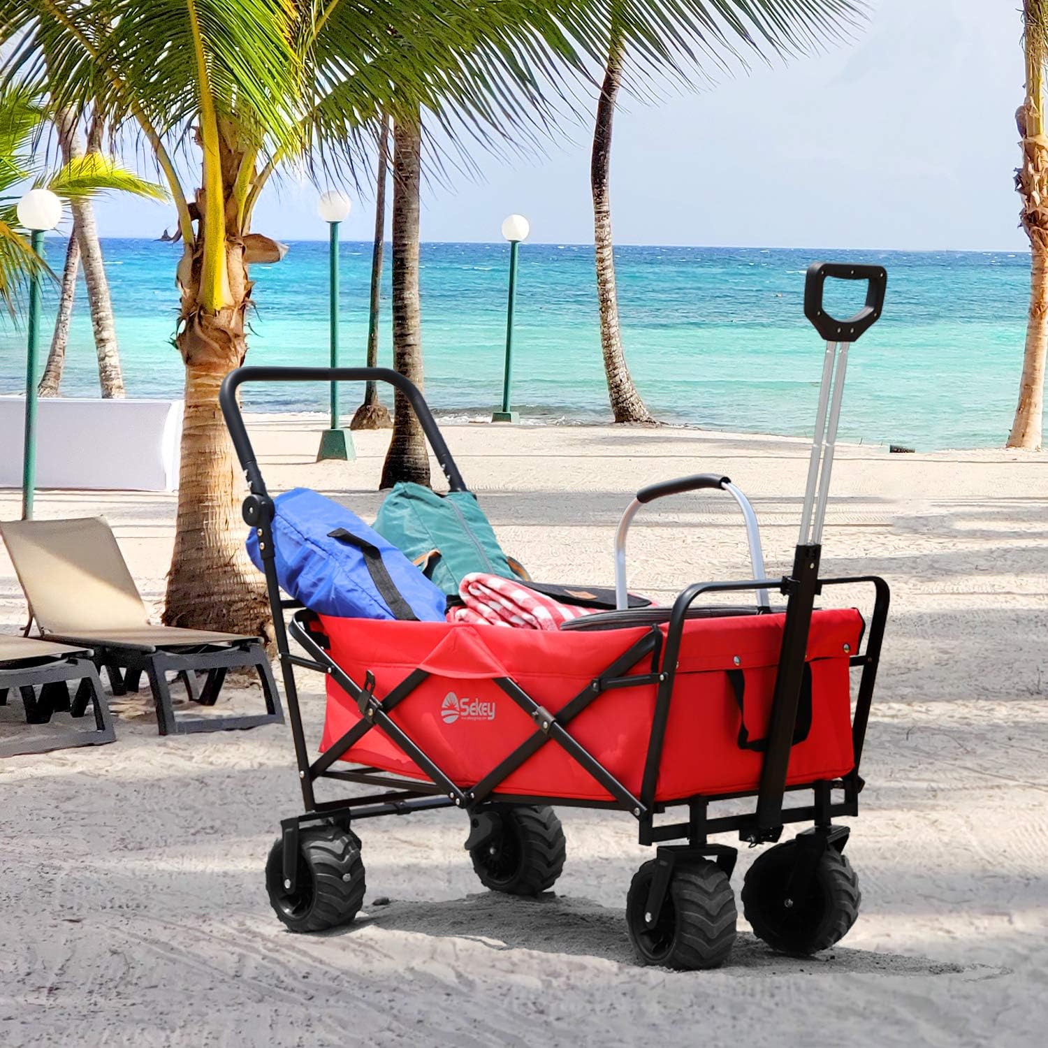 Sekey Foldable Handcart with Telescopic Push Bar, Folding Wagon ...