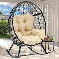 Amazon.com: DWVO Wicker Rocking Egg Chair, Oversized Indoor Outdoor ...