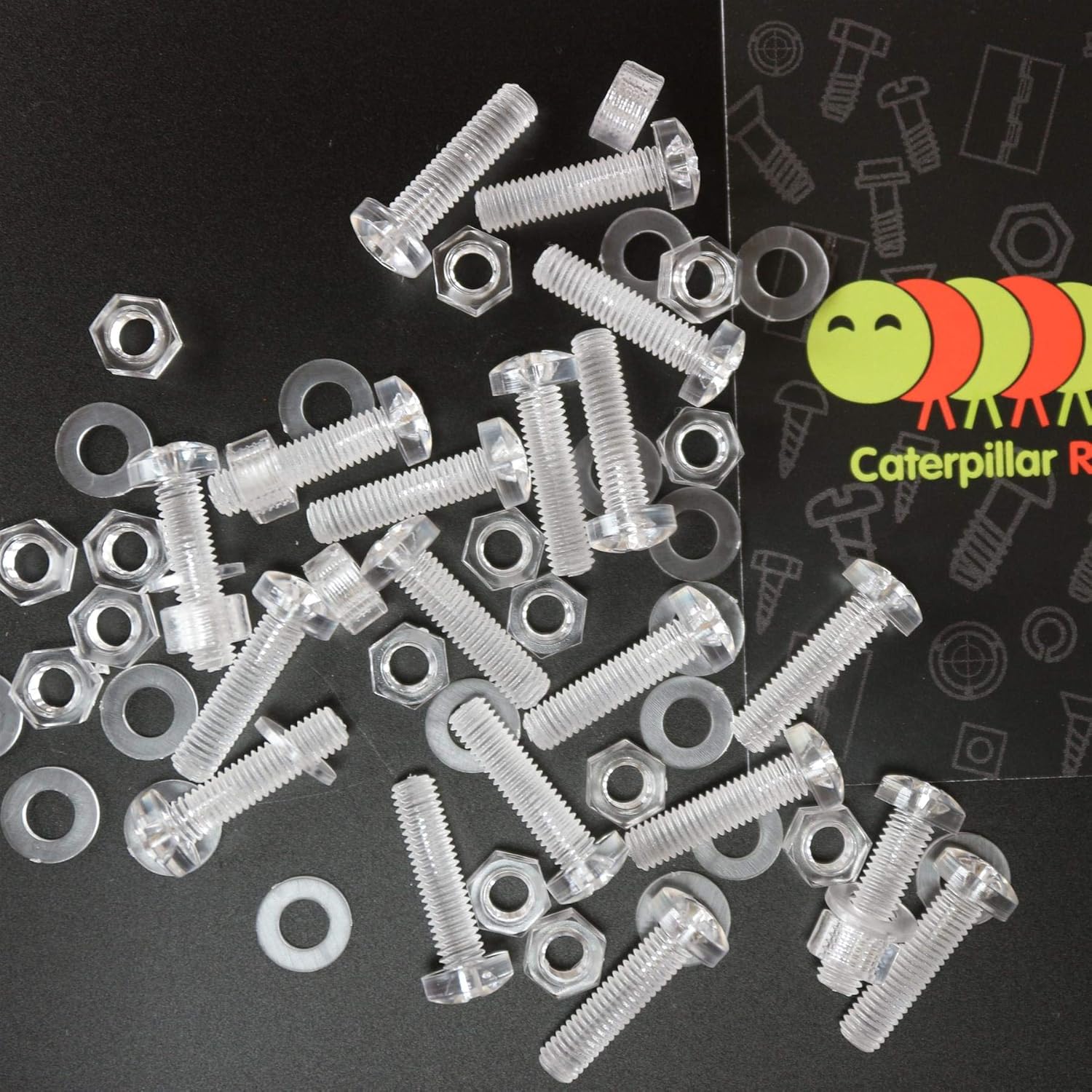 Pack of 60 Transparent Clear Plastic Acrylic M5 x 20mm Nuts & Bolts ...