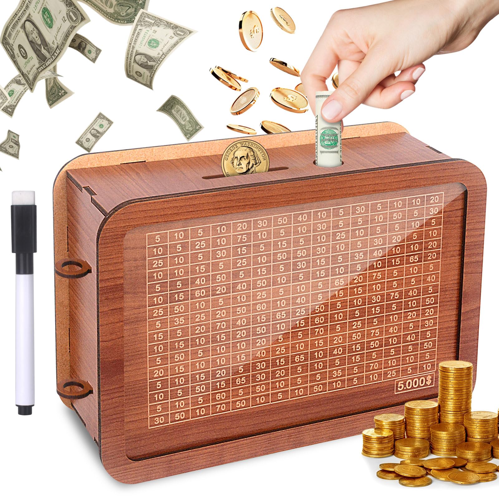 Wooden Piggy Bank Wooden Coin Bank for Adults Kids Money Saving Box ...