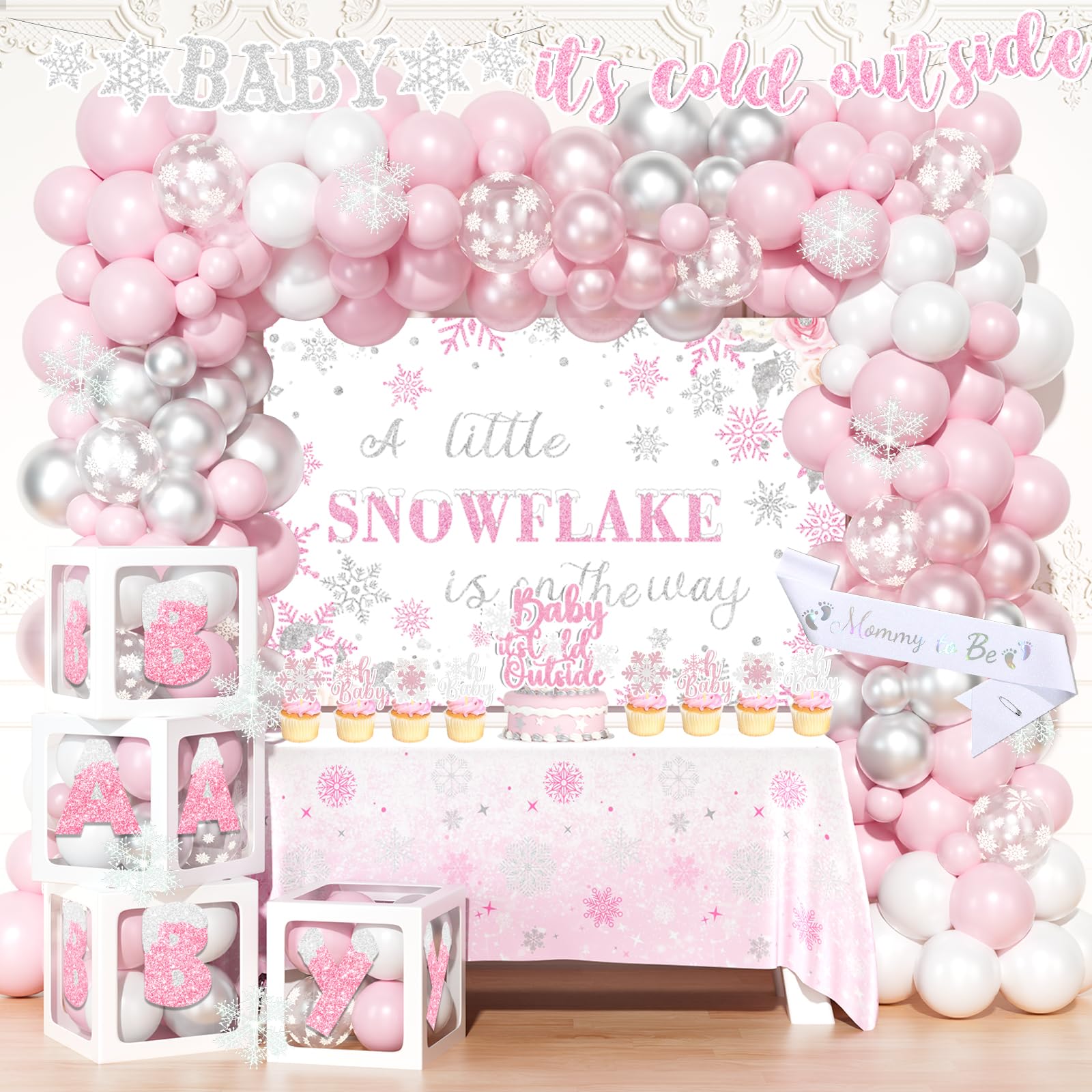 Fiesec Baby Its Cold Outside Baby Shower Decorations Pink, Winter ...