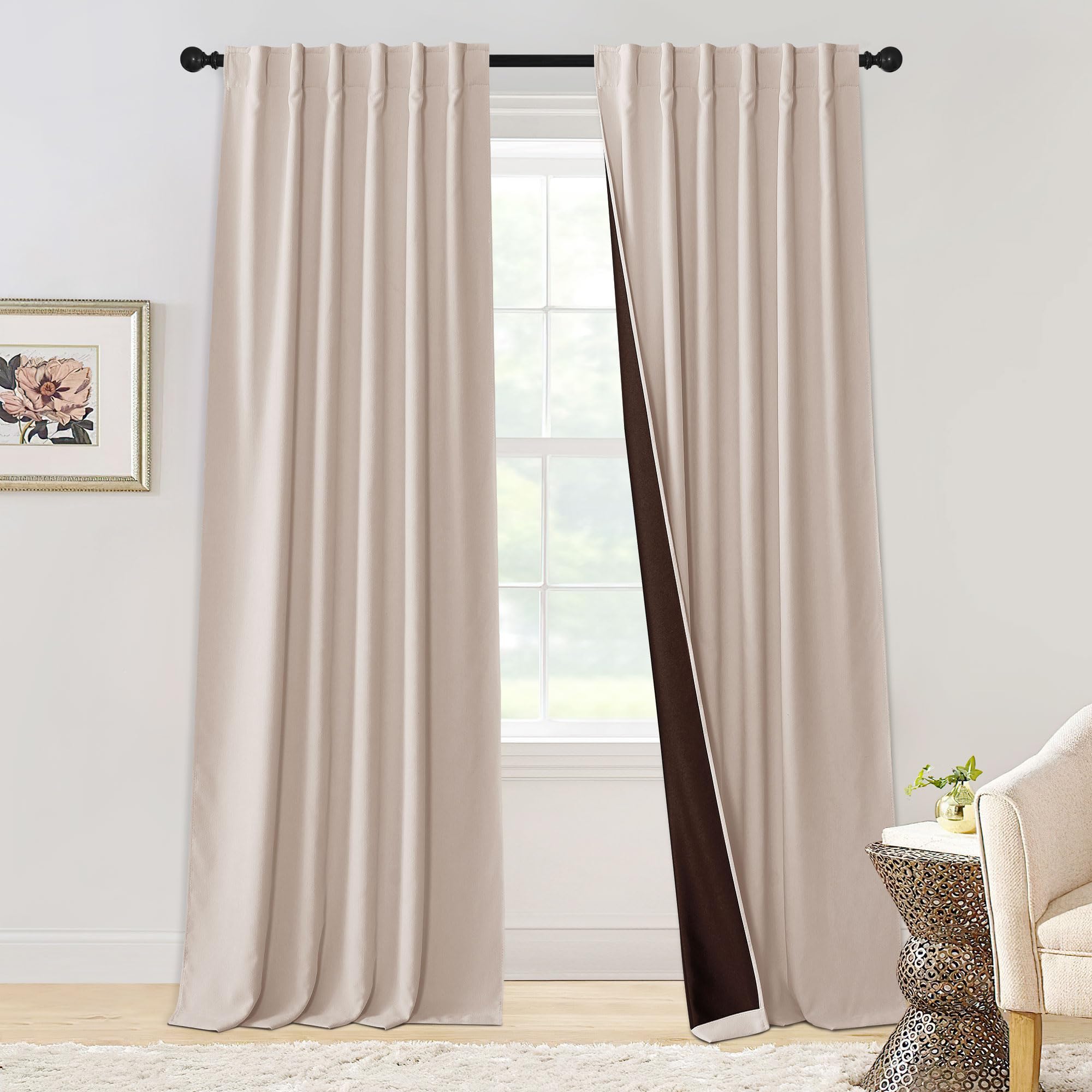 NICETOWN Pink Curtains 96 inch Long Velvet Curtains with Rod Pocket ...