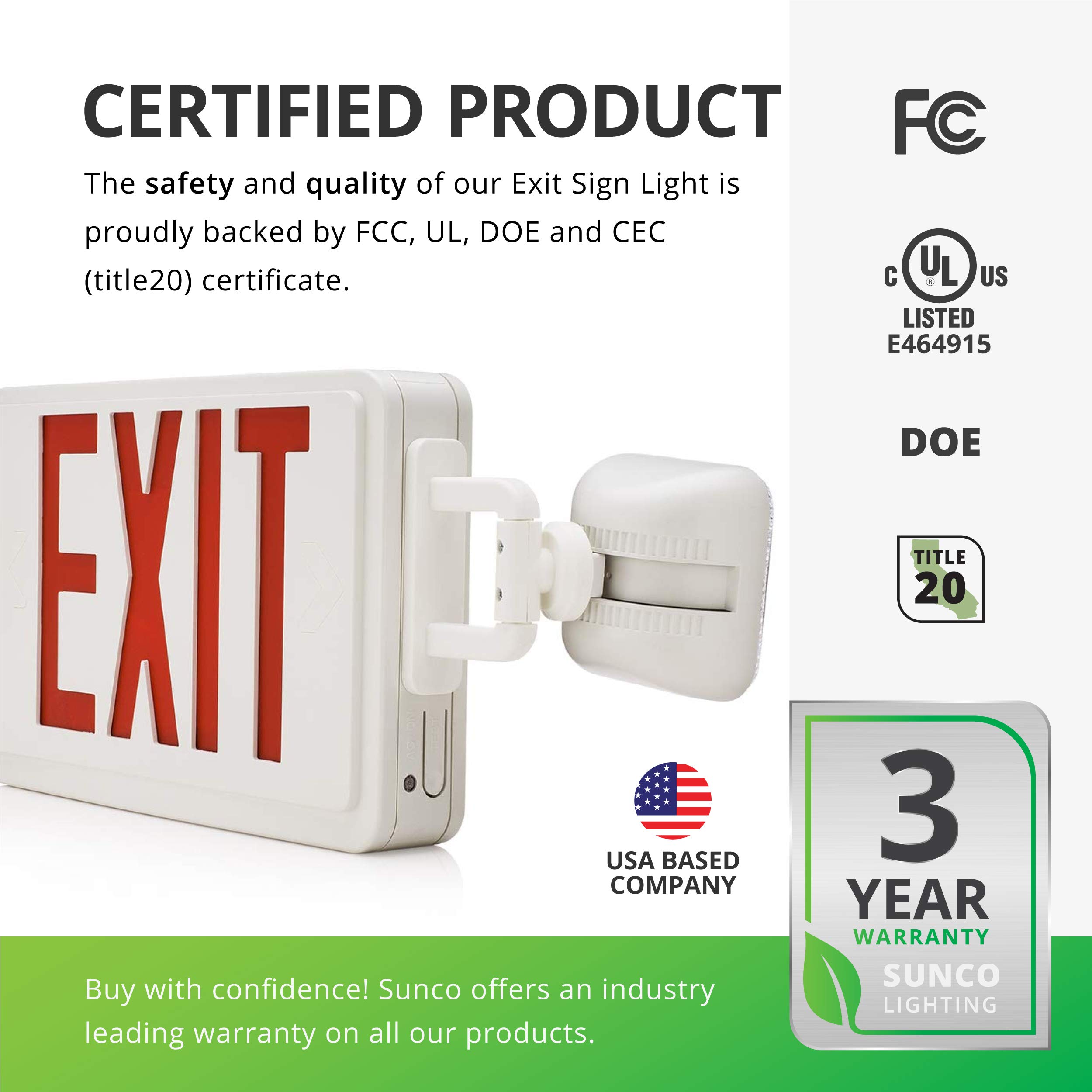 Gruenlich LED Combo Emergency EXIT Sign with 2 Adjustable Head Lights ...