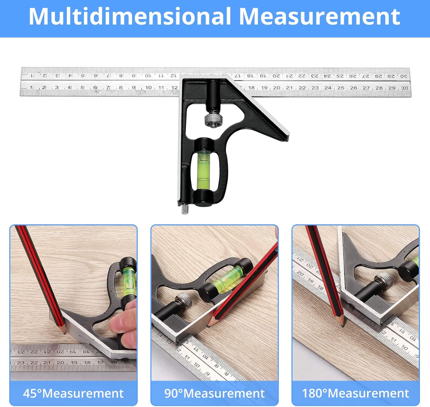 CAMWAY Combination Square, 30cm Combination Square Ruler and 18cm ...