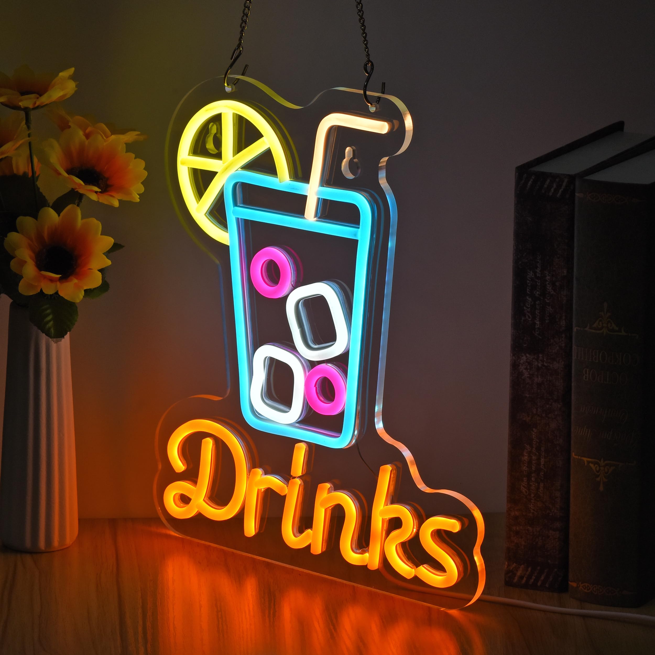 JOMOBUTY Drinks Neon Sign For Wall Decor Cool Drink Cup LED Light Up ...
