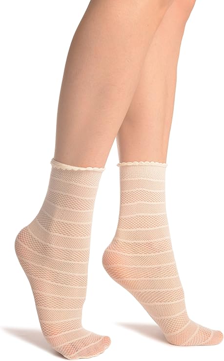Cream Textured Stripes Ankle High Socks - Socks at Amazon Women’s ...