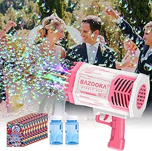 Amazon.com: Bubble Machine Gun with Colorful Lights , 69 Holes 6000 ...