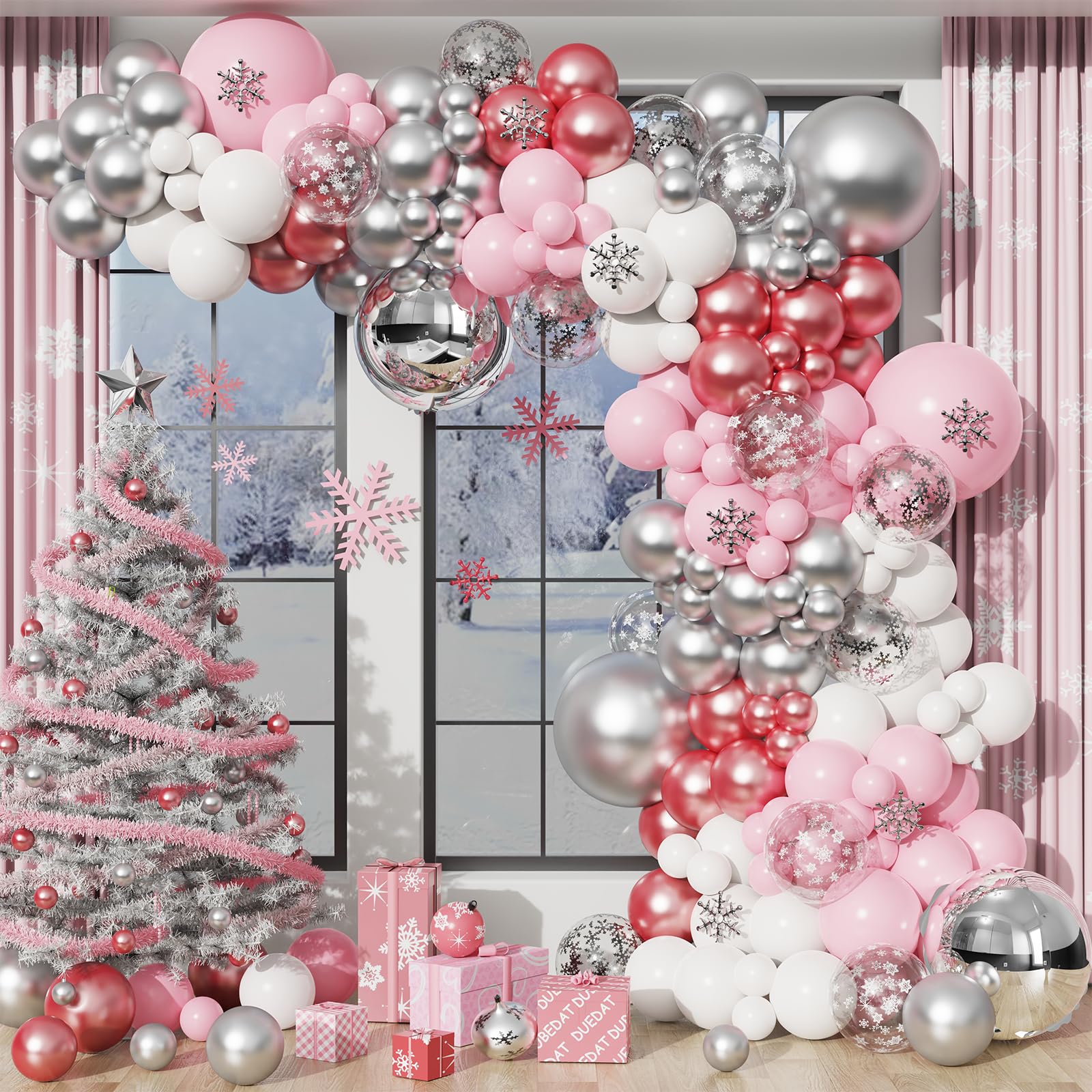 Pink Winter Wonderland Balloon Garland arch Kit Pink Chrome Silver ...