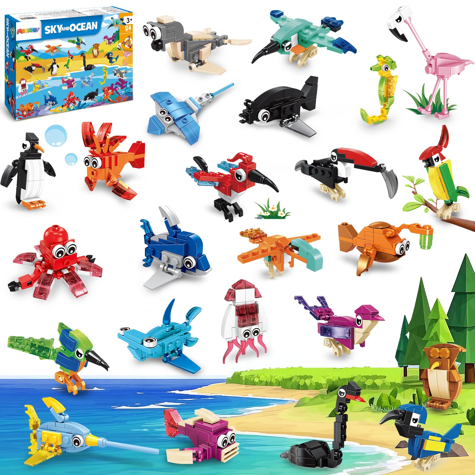 MOONTOY 24 Pack Party Favors for Kids, 3-in-1 Mini Animals Building ...