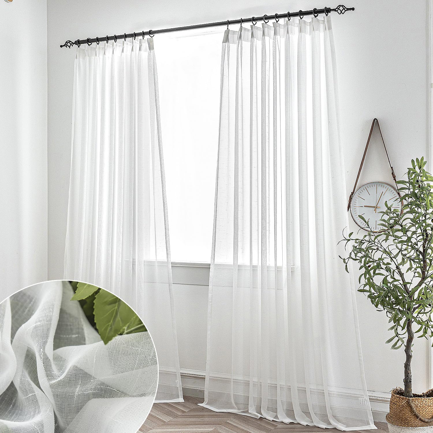 Ftinala Off White Sheer Curtains 96 Inches Long 2 Panels Pinch Pleated Sheer Curtains for Living ...