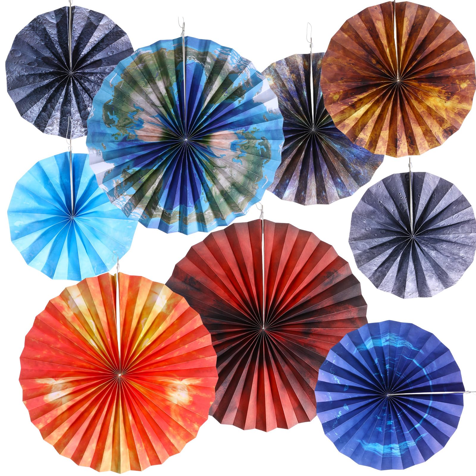 Outus 9 Pcs Outer Space Hanging Decorations Paper Fans Solar System ...