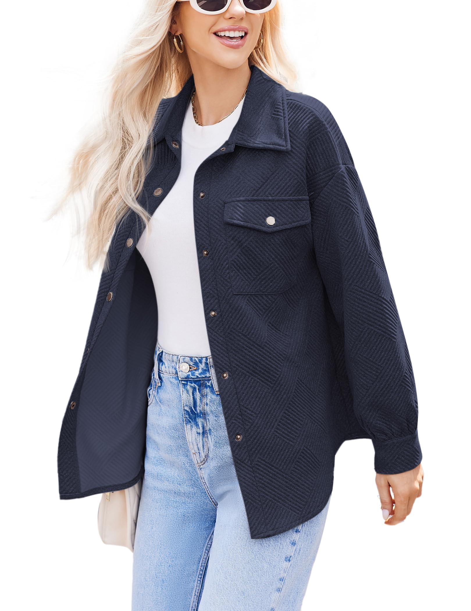 Misakia Women Shacket Jacket with Pockets Casual Fall Coat Long Sleeve ...