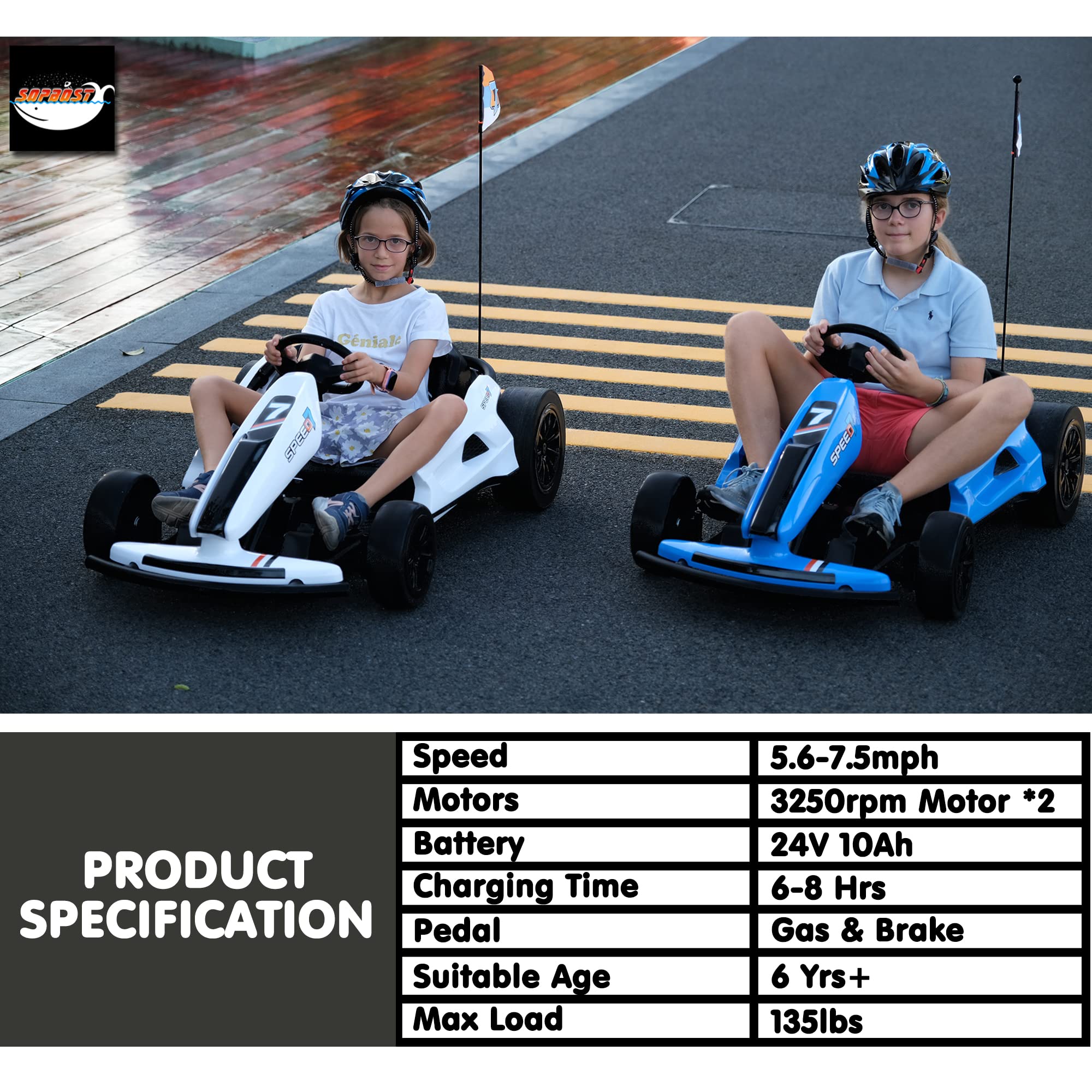 Mua sopbost 24V Kids Go Kart 7.5MPH Battery Powered Pedal Vehicles Ride ...