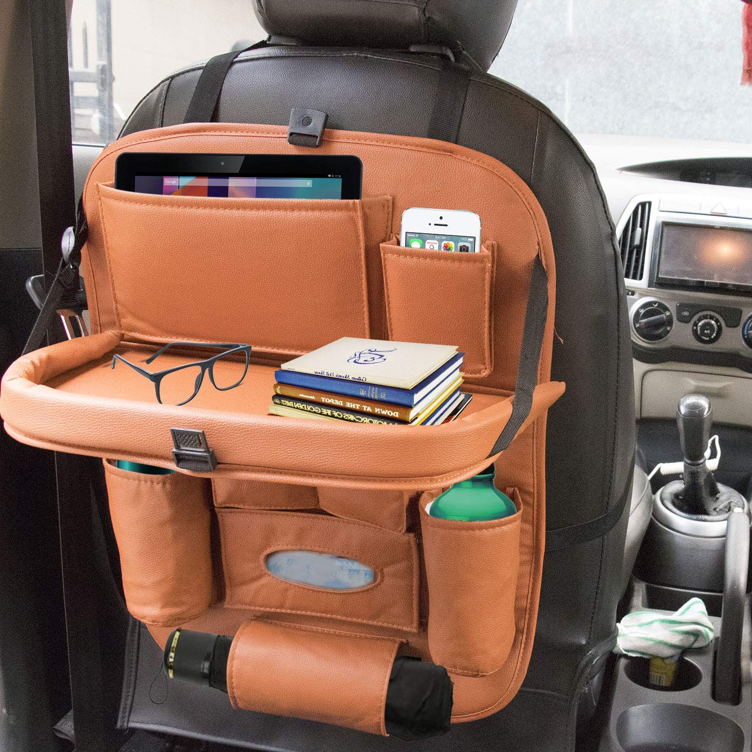 ALLEXTREME PU Leather Car Backseat Organizer With Foldable Dining Table ALLEXTREME PU Leather Car Backseat Organizer With Foldable Dining Table