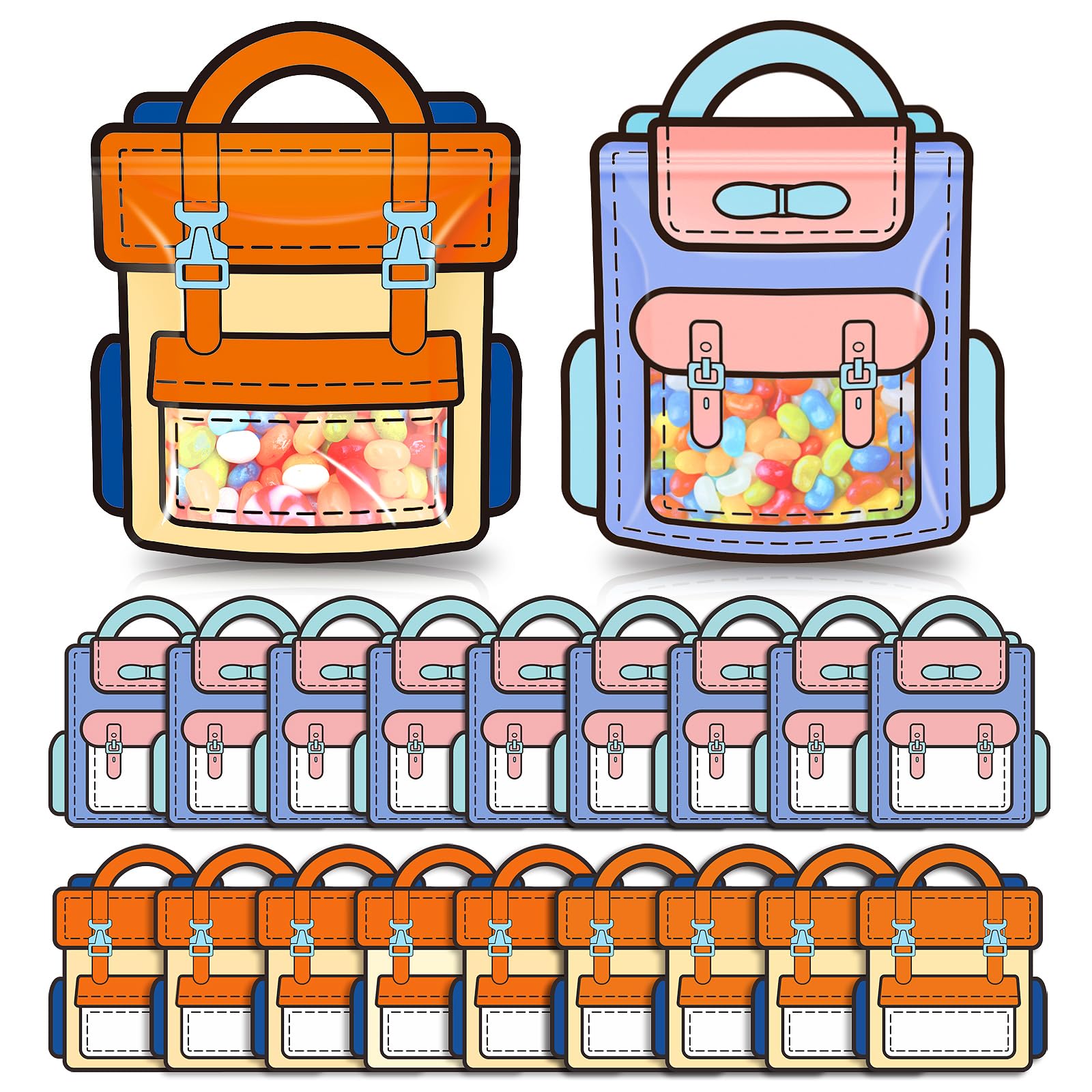 Kidum 50 Pcs Back to School Candy Treat Bags Plastic Goodie Bag Teacher ...