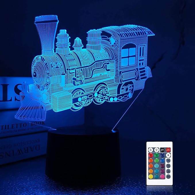 Lampeez Steam Train Lamp, 3D Illusion Night Light for Kids 16 Colors ...