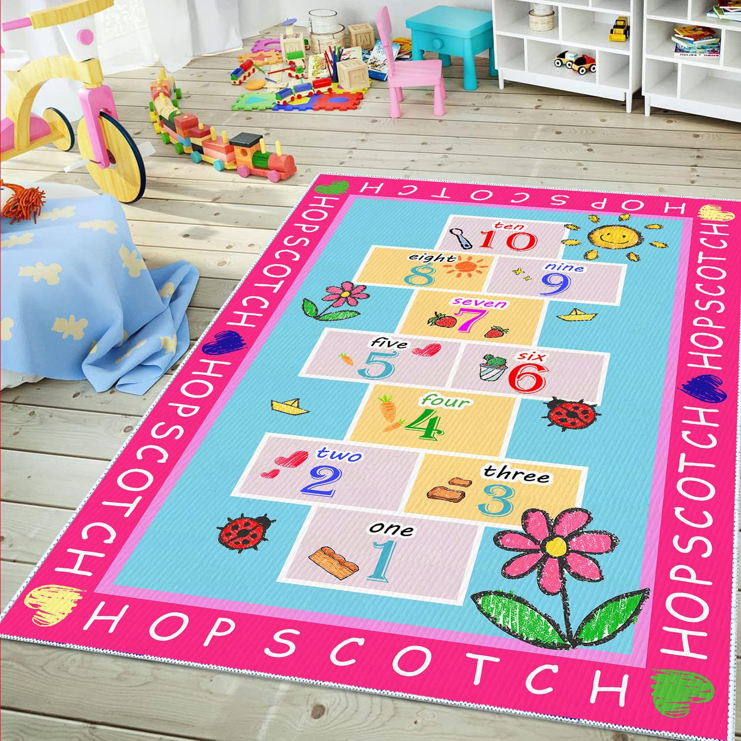 DoRlPIeY Kids Hopscotch Rug, 4x6 Hop and Count Game Mat, Numbers Fun ...