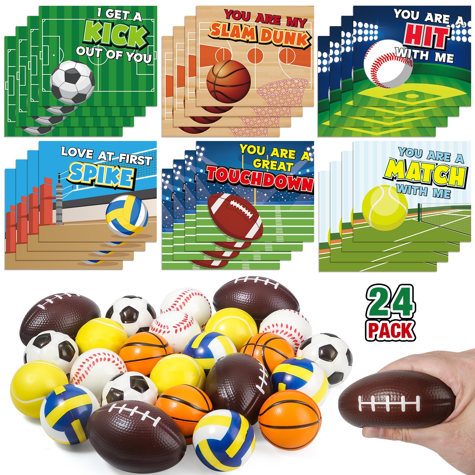 Letapapa 24 Pack Valentines Day Cards for Kids with Sports Squeeze ...