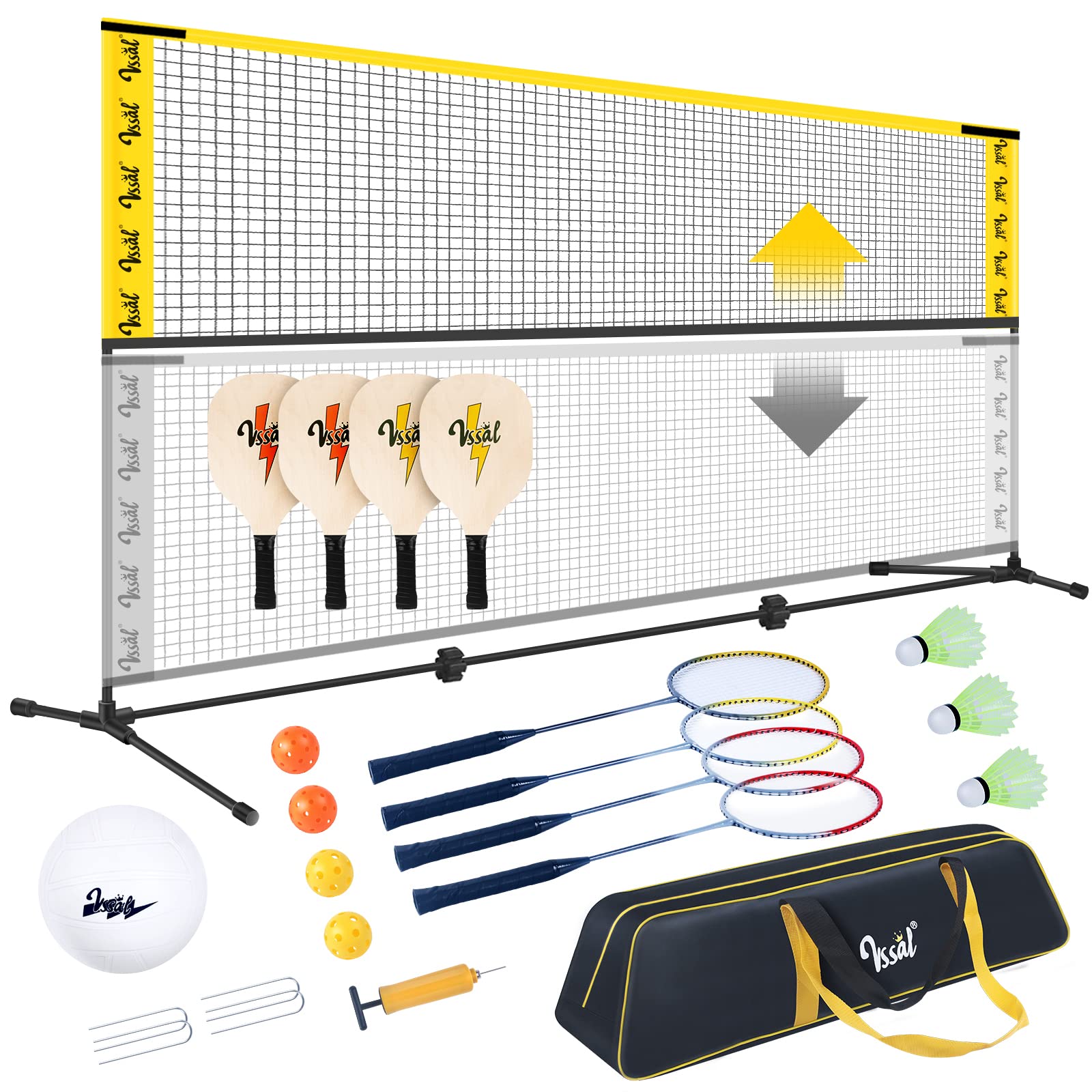 VSSAL 10FT Portable All-in-One Badminton, Pickleball and Volleyball Net ...