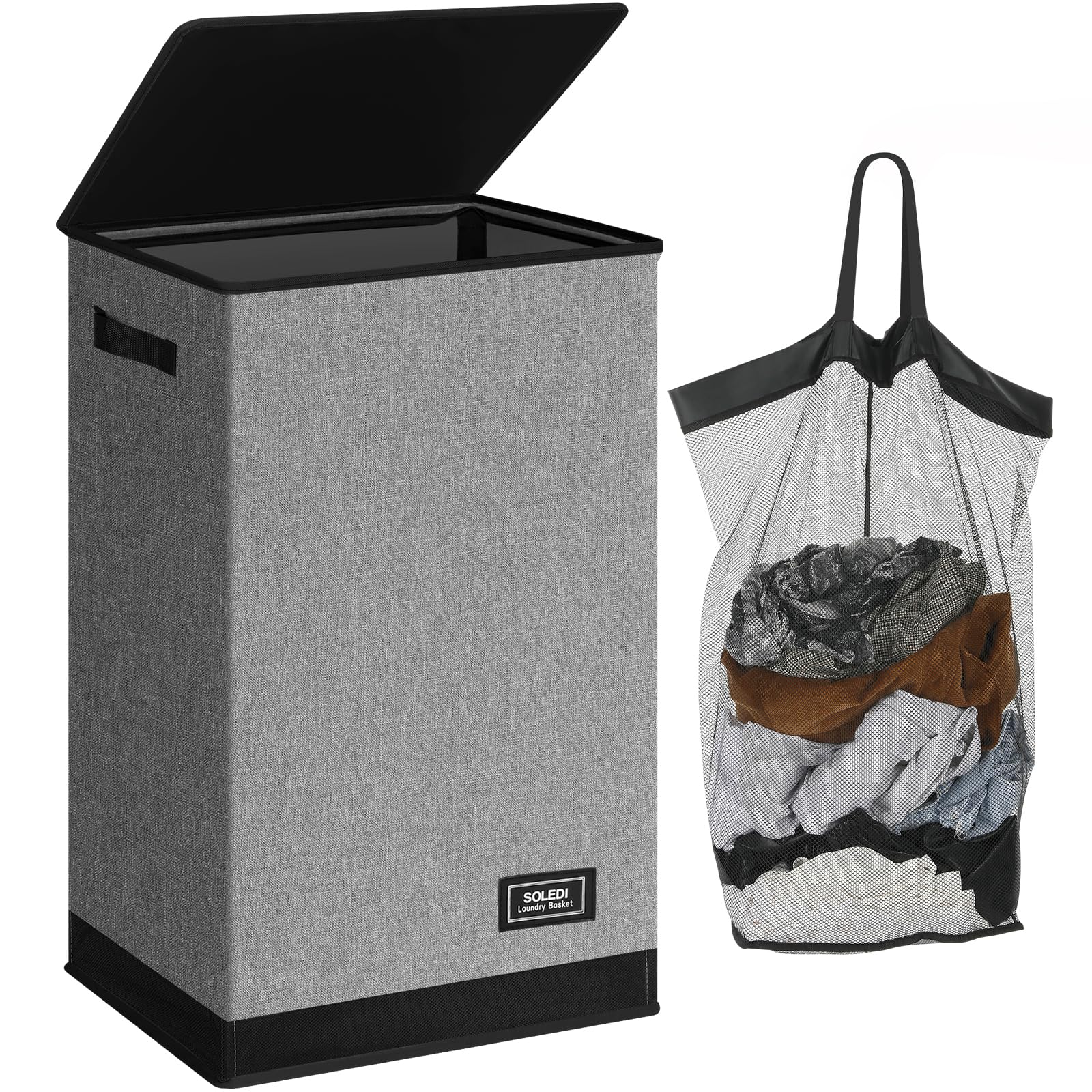 SOLEDI Laundry Hamper with Lid 90L Large & Tall Collapsible Laundry ...