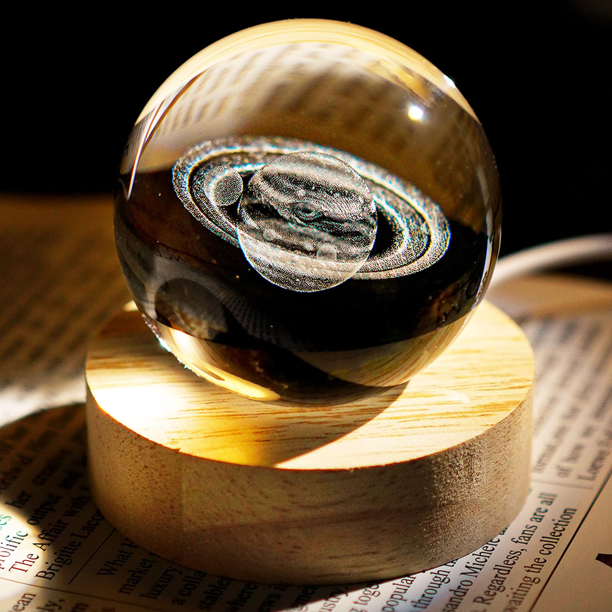 YU FENG Saturn Crystal Ball 3D Laser Engraved Planet Night Light Saturn ...