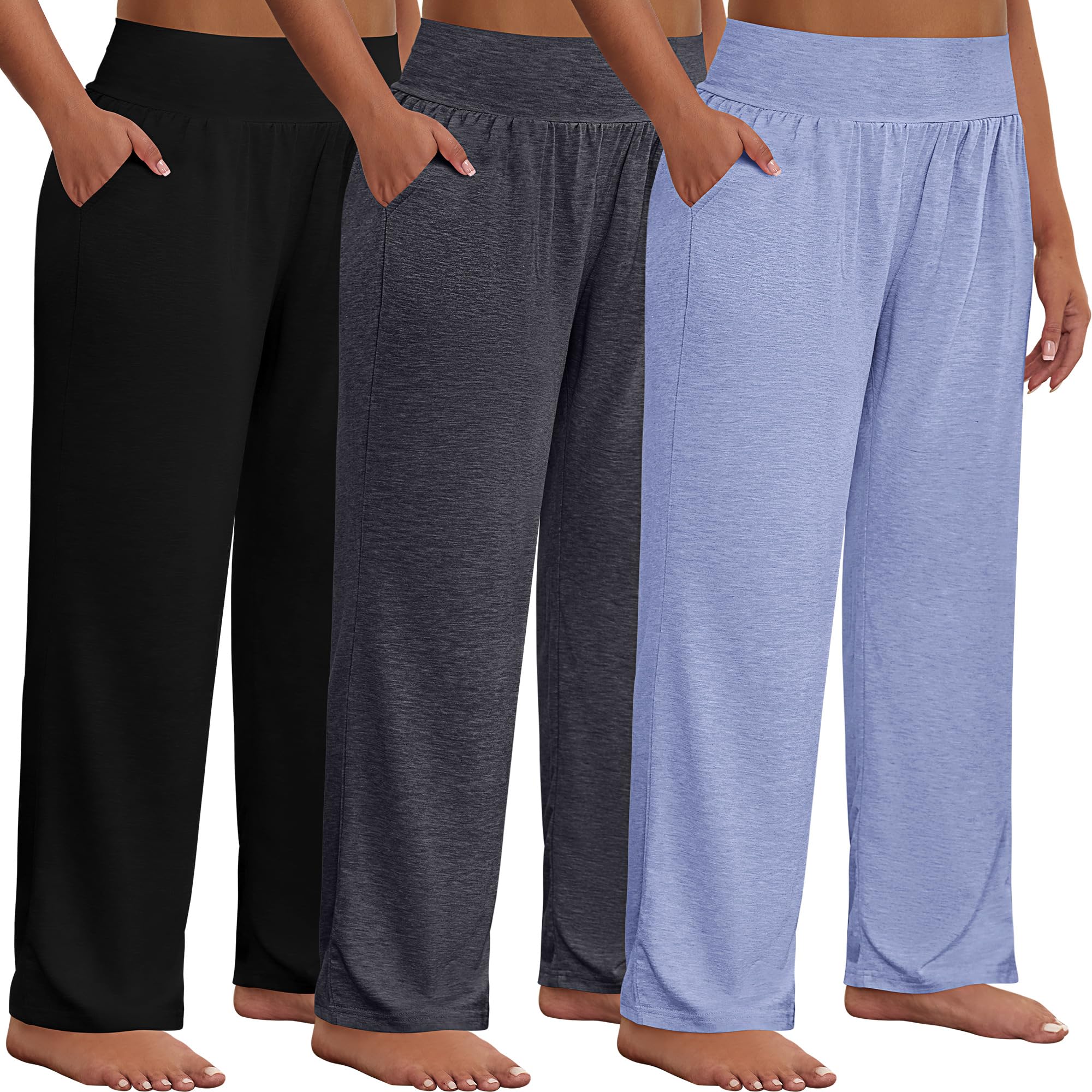 Neer 3 Pack Women Plus Size Wide Leg Yoga Pants High Waist Sweatpants ...