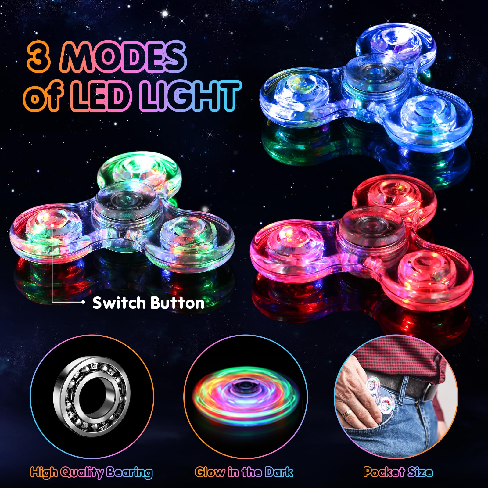 Gigilli Fidget Spinners 2 Pack, LED Light Up Sensory Fidget Toys For ...