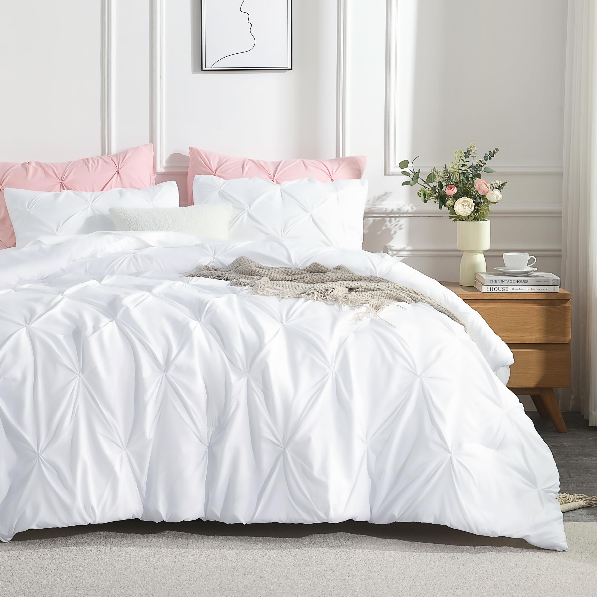 Andency White King Size Comforter Set(104x90Inch), 3 Pieces Cute Soft ...
