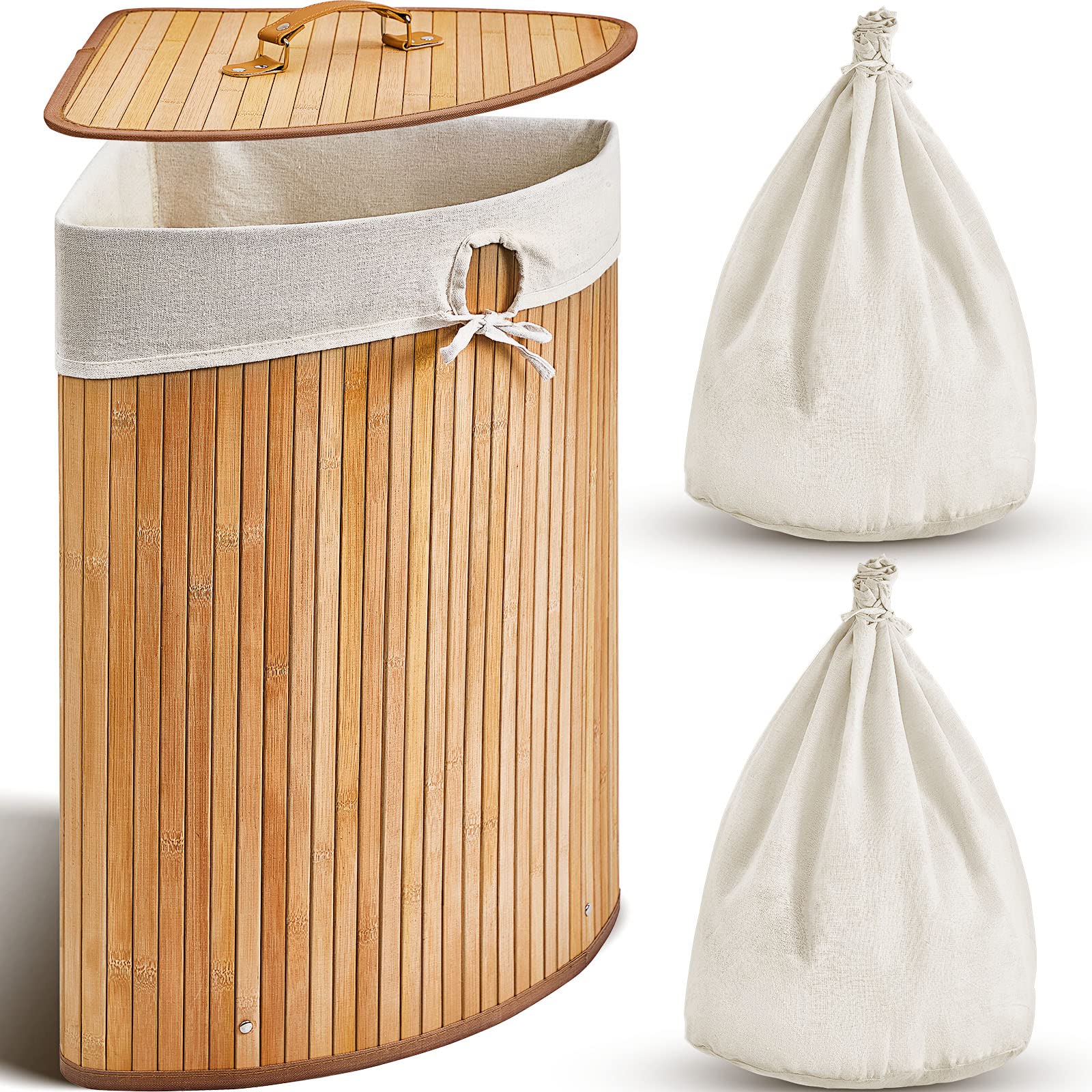 Corner Bamboo Laundry Hamper with Lid and Removable Liner Bamboo ...