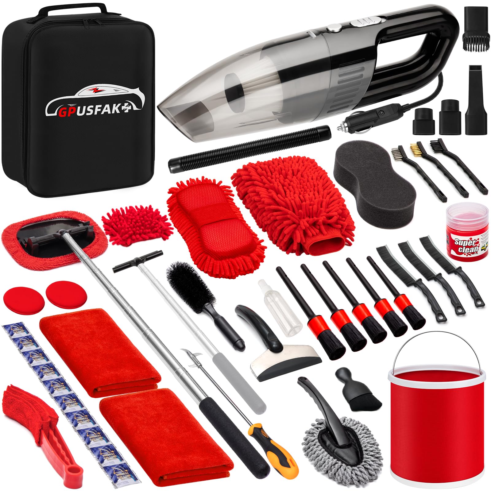 GPUSFAK 47Pcs Car Wash Cleaning Kit with High Power Handheld Vacuum ...