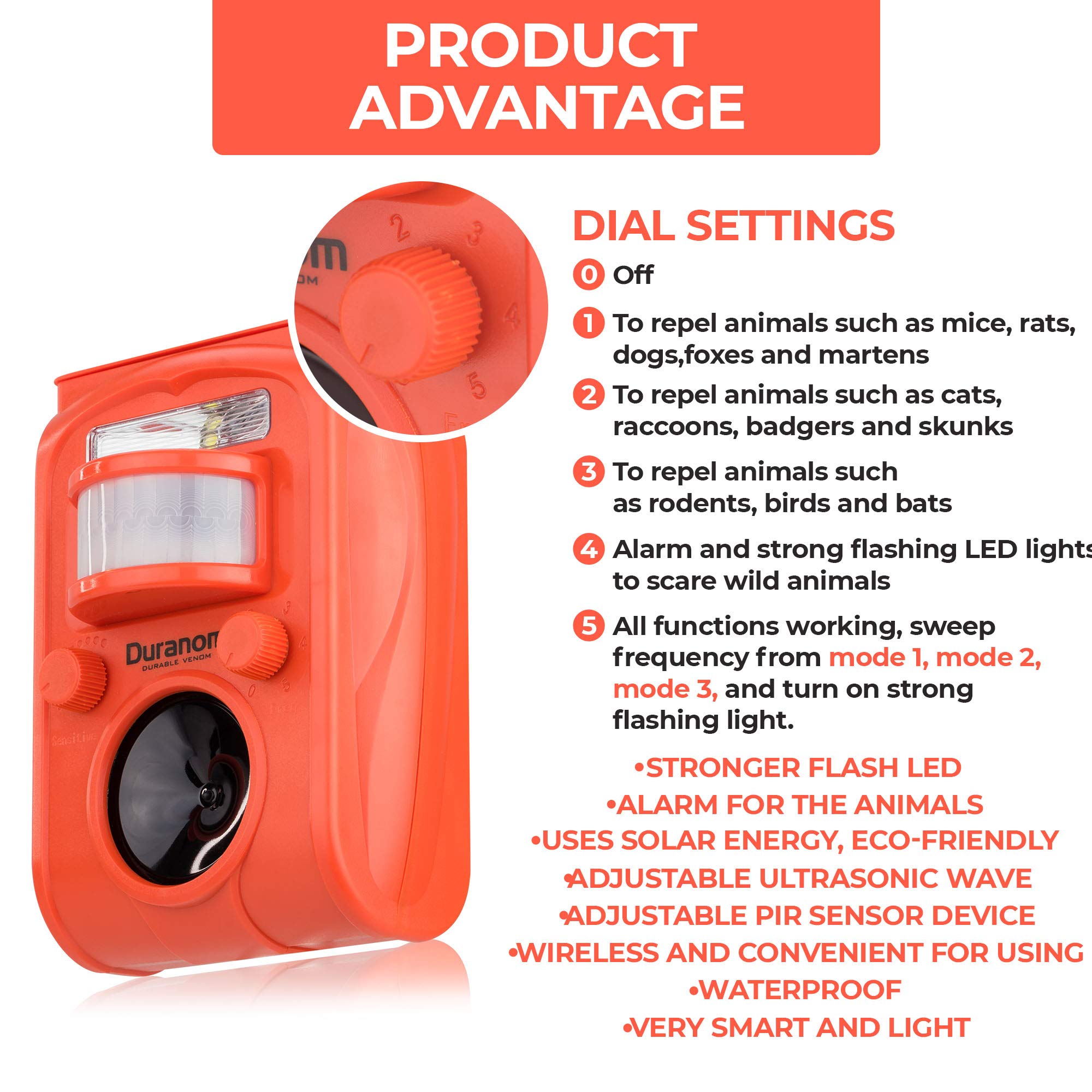 Mua DURANOM Solar Ultrasonic Animal Cat Deer Repeller Outdoor Motion ...