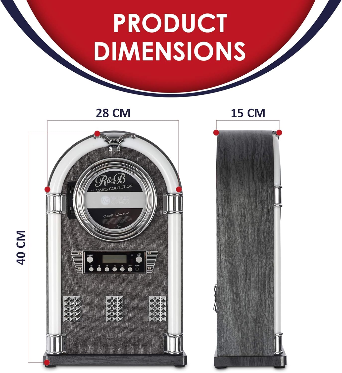 Wicked Gizmos Jukebox Entertainment Centre with Bluetooth, CD Player ...