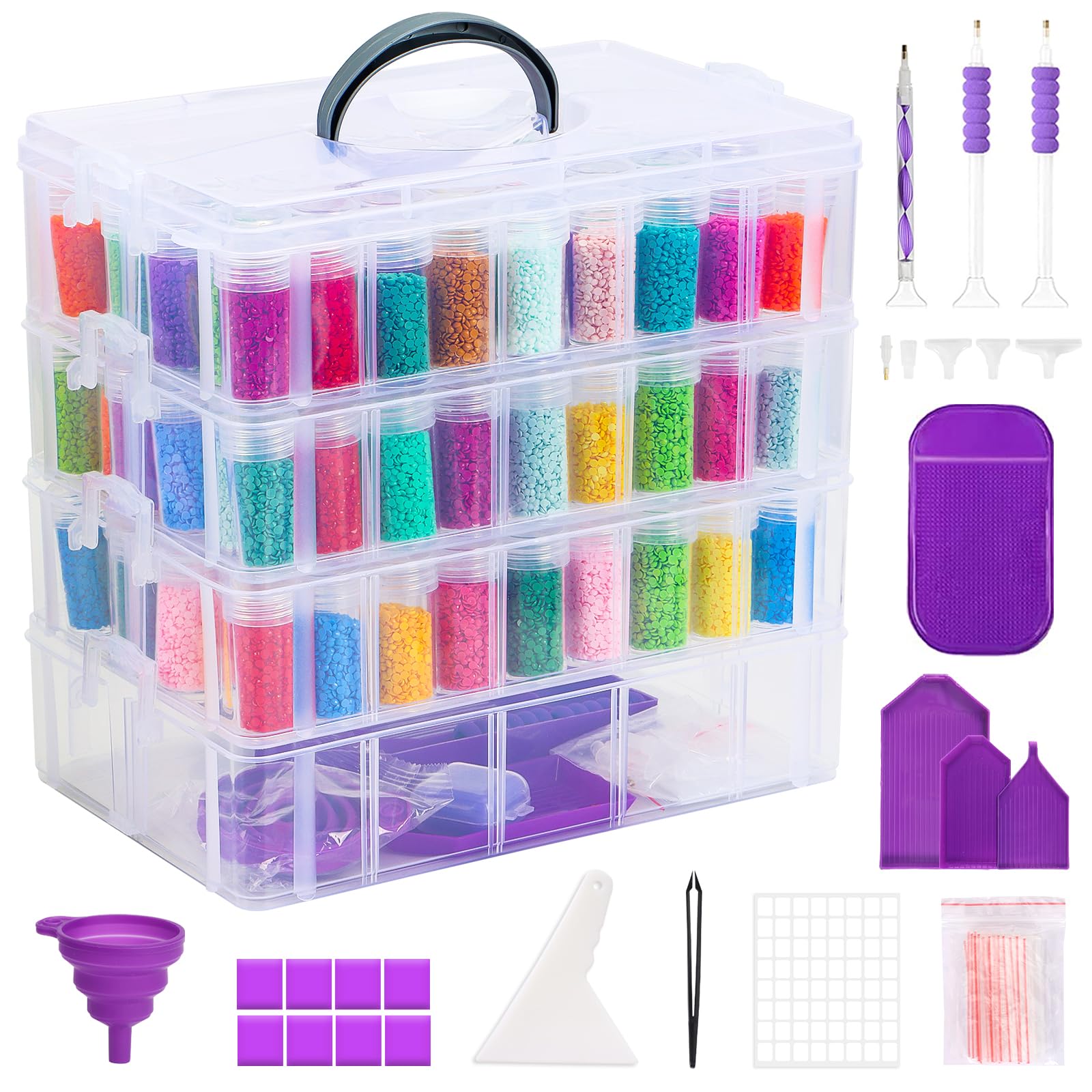 QUEFE 4-Tier Diamond Painting Storage Container, 150 Slots Portable ...